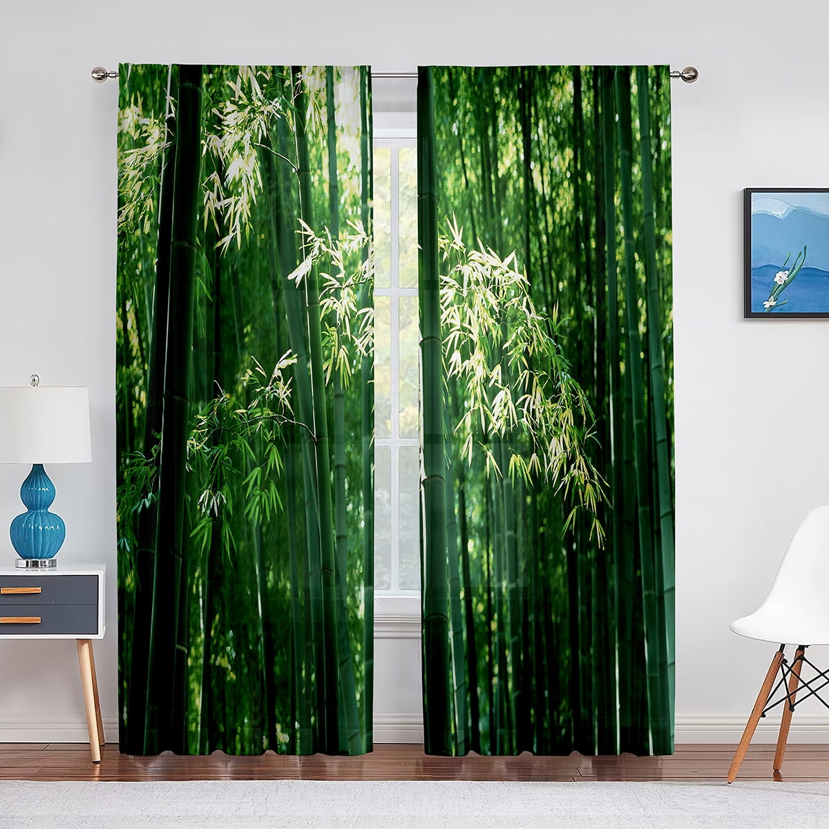 Green Bamboo Forest Exotic Jungle Sheer Voiles Curtain for Living Room ...