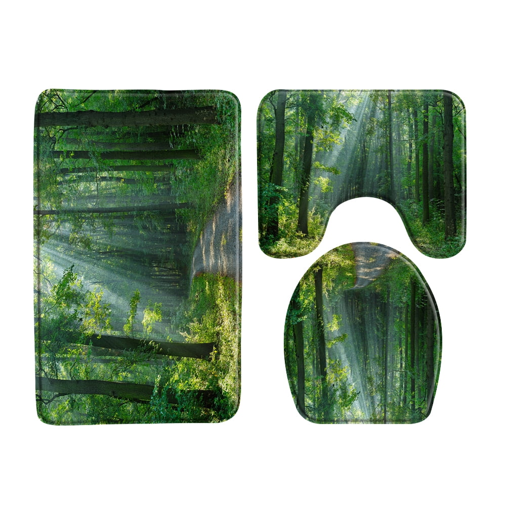 Green Bamboo Forest Landscape Bath Mats 3-Piece Set Natural Scenery ...