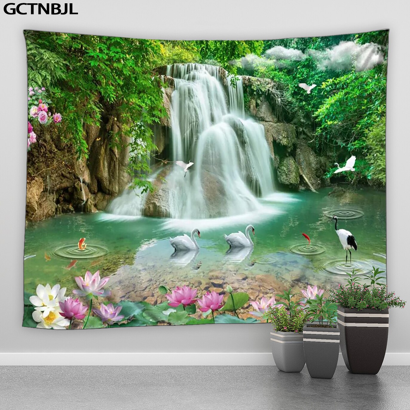 Green Bamboo Forest Scenery Tapestry Wall Hanging Waterfall Home Living ...