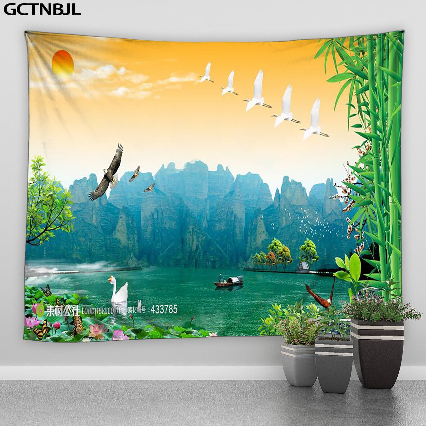 Green Bamboo Forest Scenery Tapestry Wall Hanging Waterfall Home Living ...
