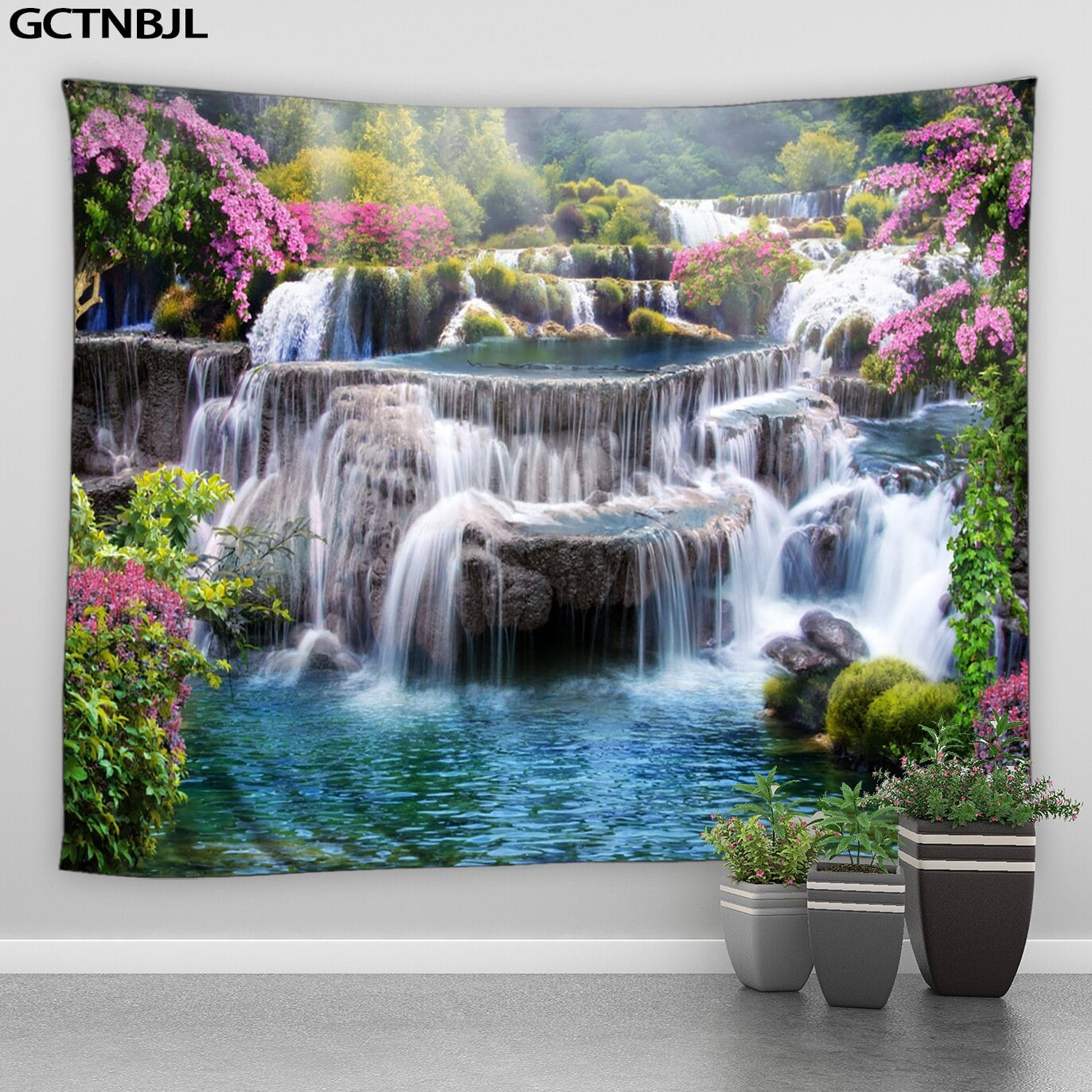 Green Bamboo Forest Scenery Tapestry Wall Hanging Waterfall Home Living ...