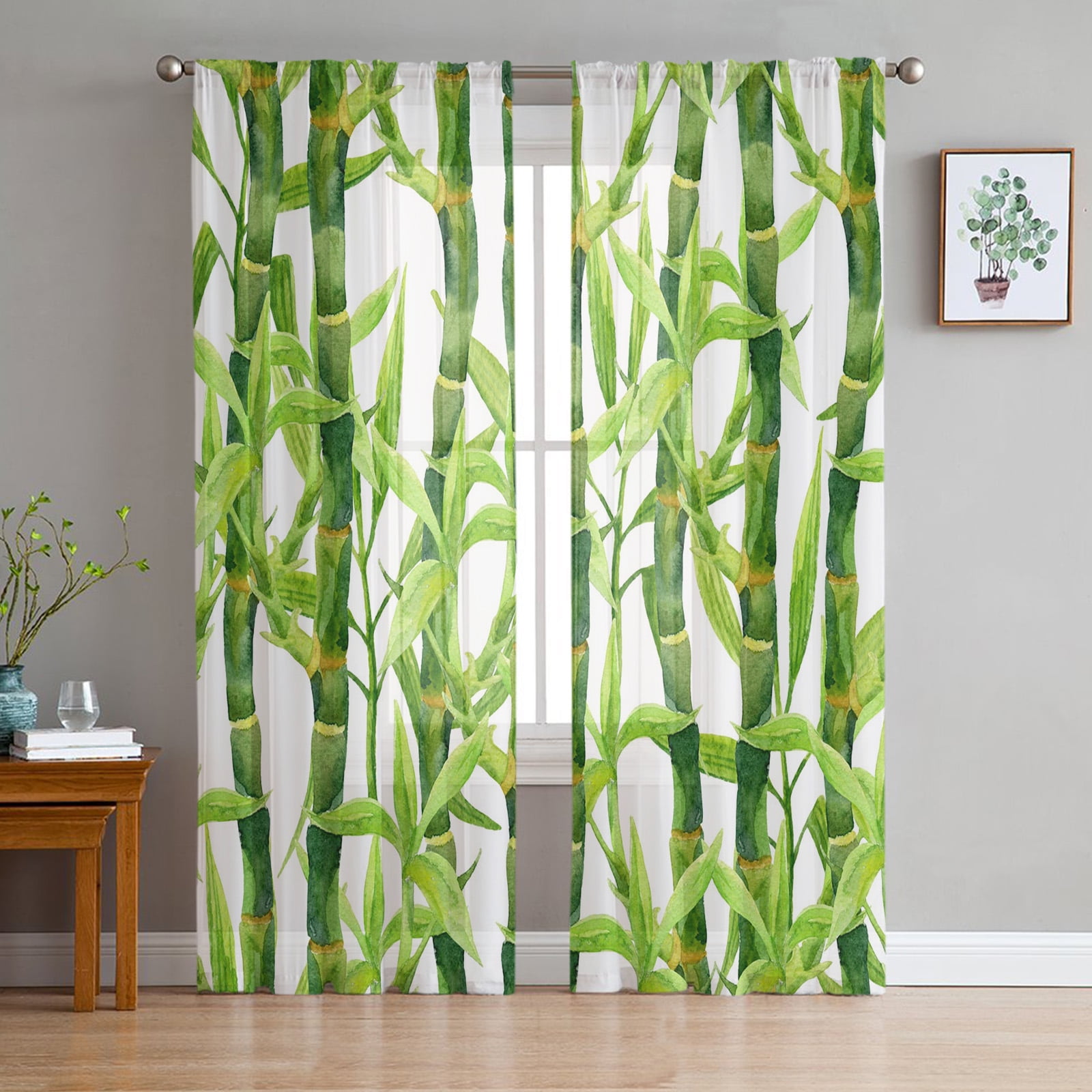 Green Bamboo Forest Sheer Curtains For Bedroom Living Room Tulle ...