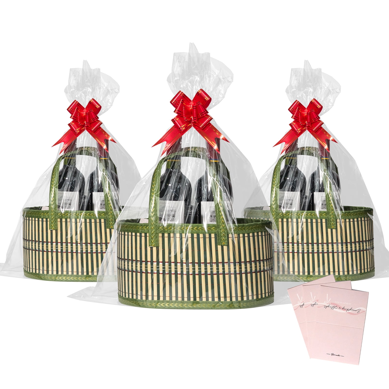 Green Bamboo Gift Basket Set, 3 Pack Decorative Storage Baskets with ...