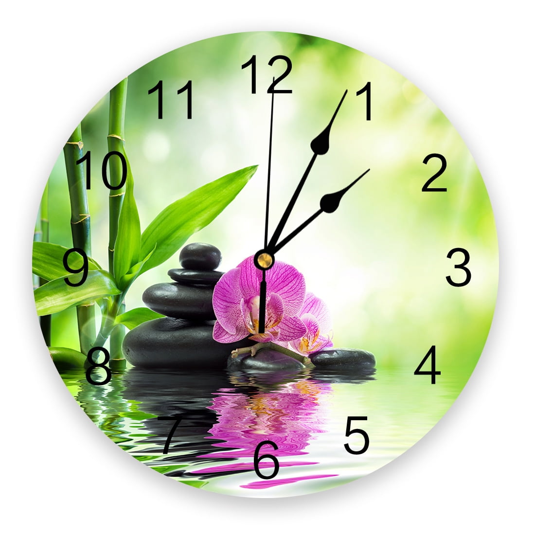 Green Bamboo Leaves St Flower Water Reflection New Wall Clock Fashion ...