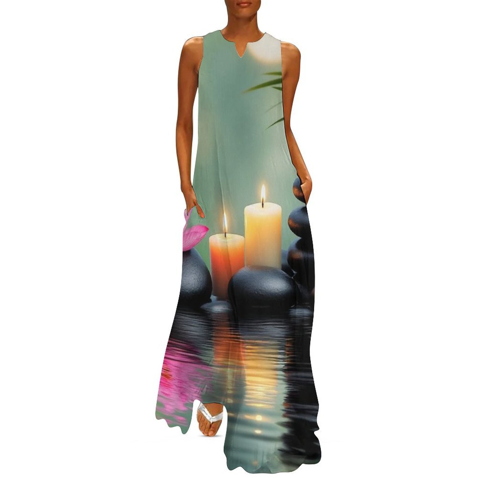 Green Bamboo Pink Lotus Leaves Plant Long Dress luxury evening dresses ...