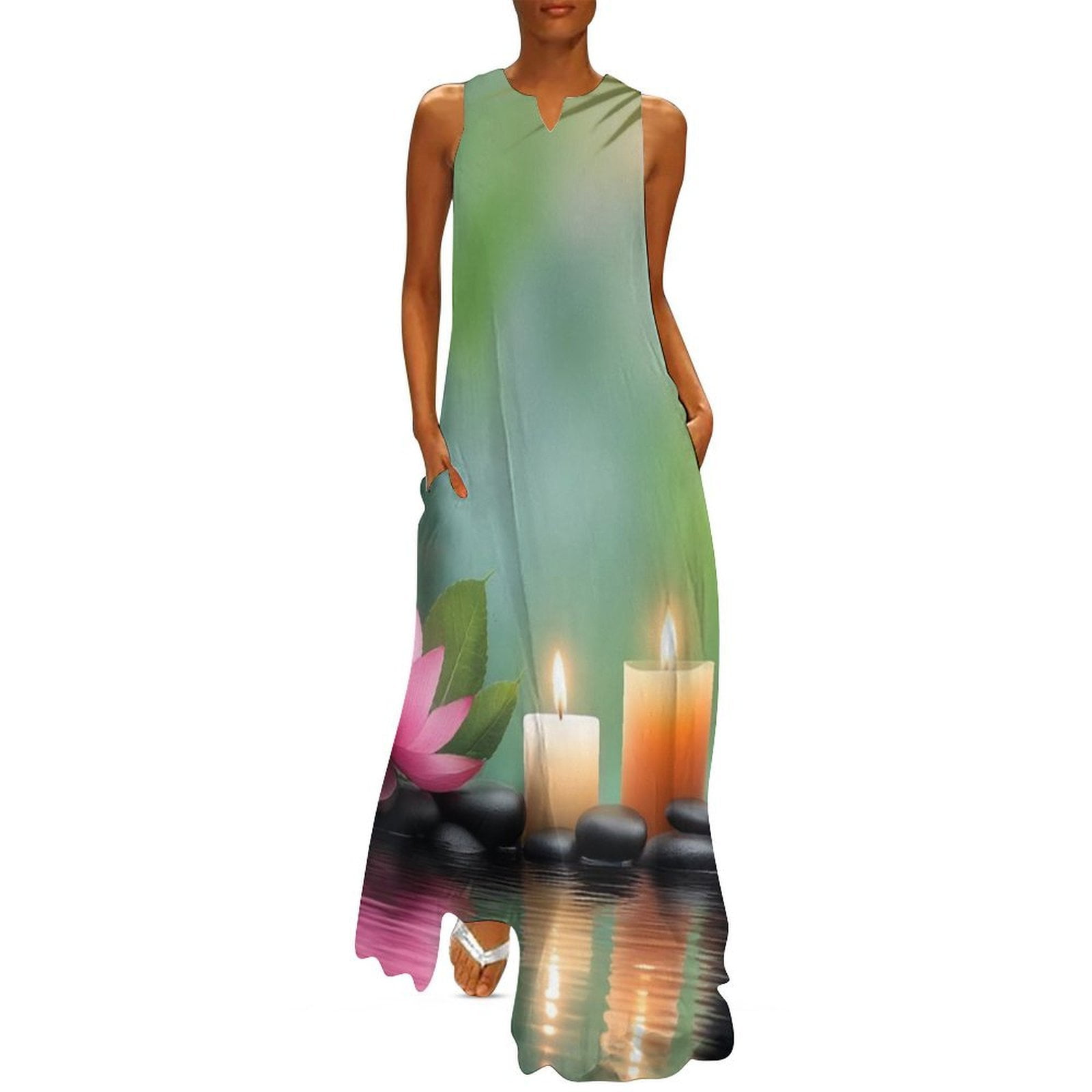 Green Bamboo Pink Lotus Leaves Plant Long Dress luxury evening dresses ...