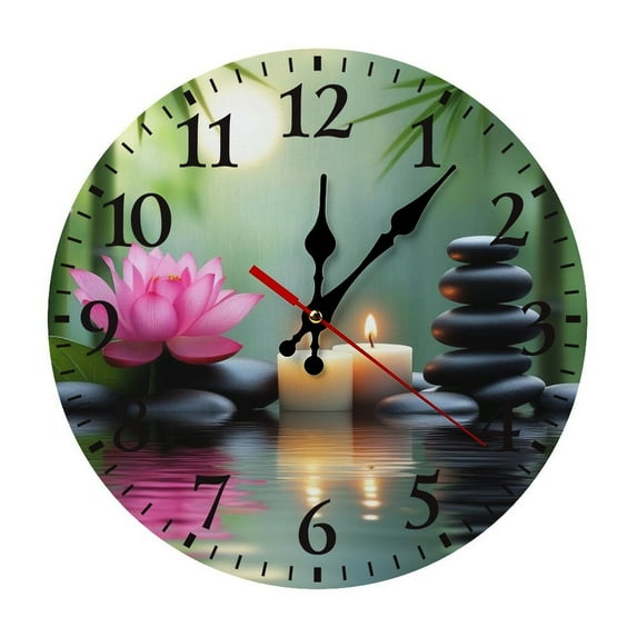 Green Bamboo Pink Lotus Leaves Plant Wall Clock Modern Design Clocks ...