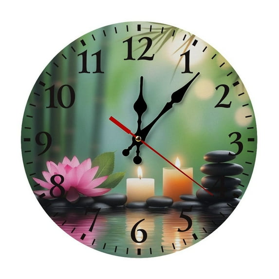 Green Bamboo Pink Lotus Leaves Plant Wall Clock Modern Design Clocks ...