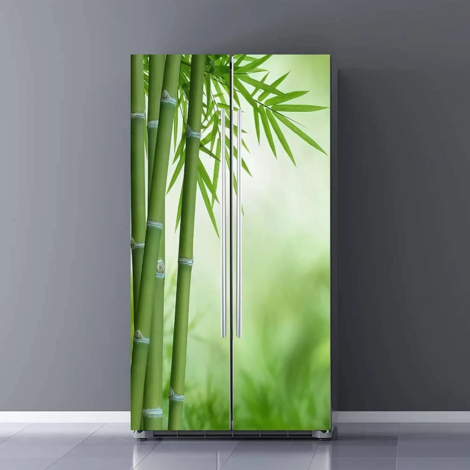 Green Bamboo Refrigerator Sticker Self Adhesive Bamboo Forest Zen Stone ...