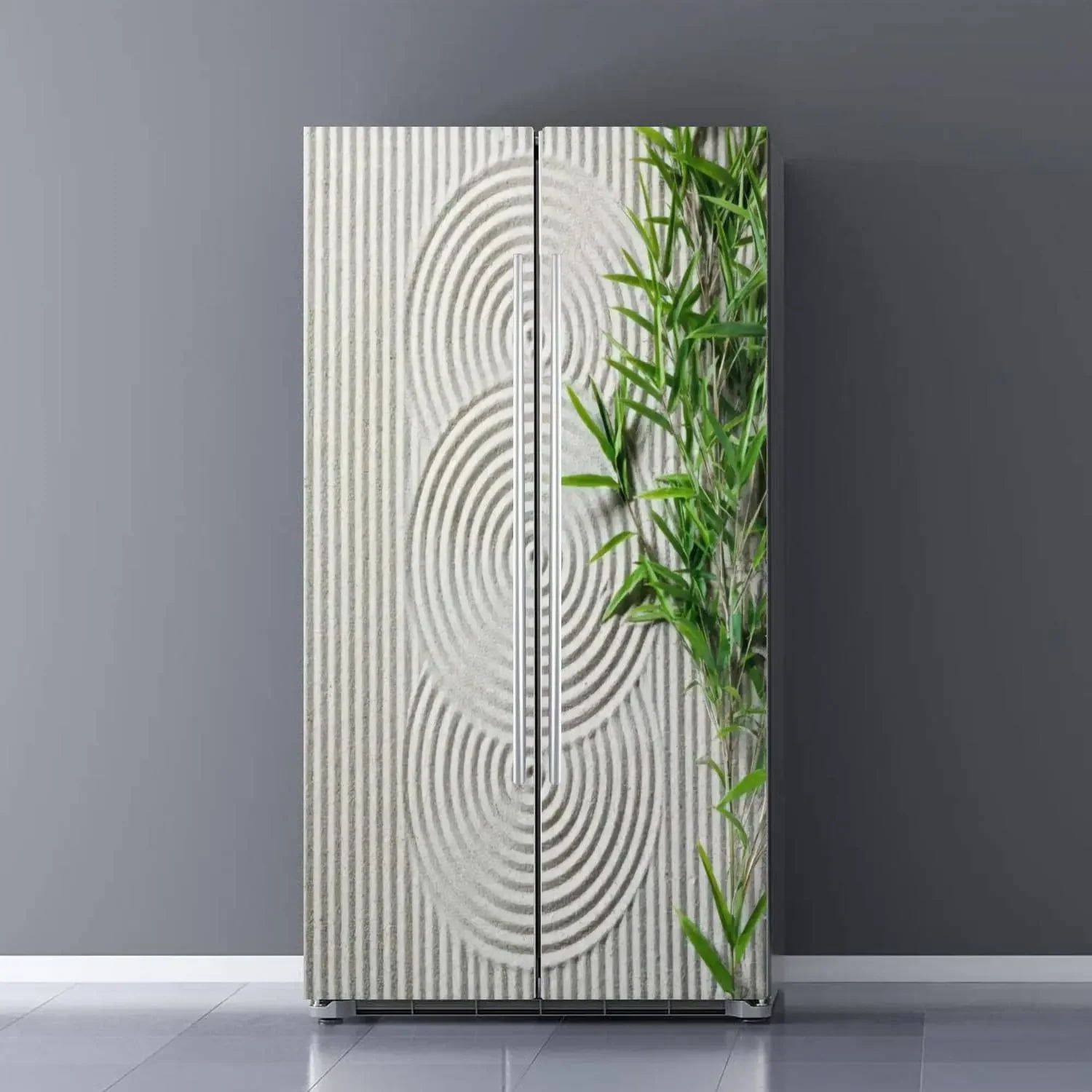 Green Bamboo Refrigerator Sticker Self Adhesive Bamboo Forest Zen Stone ...
