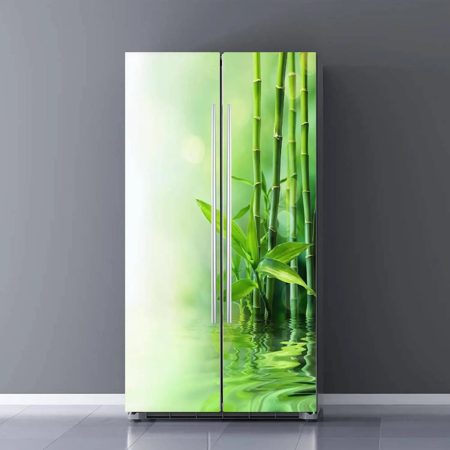 Green Bamboo Refrigerator Sticker Self Adhesive Bamboo Forest Zen Stone ...