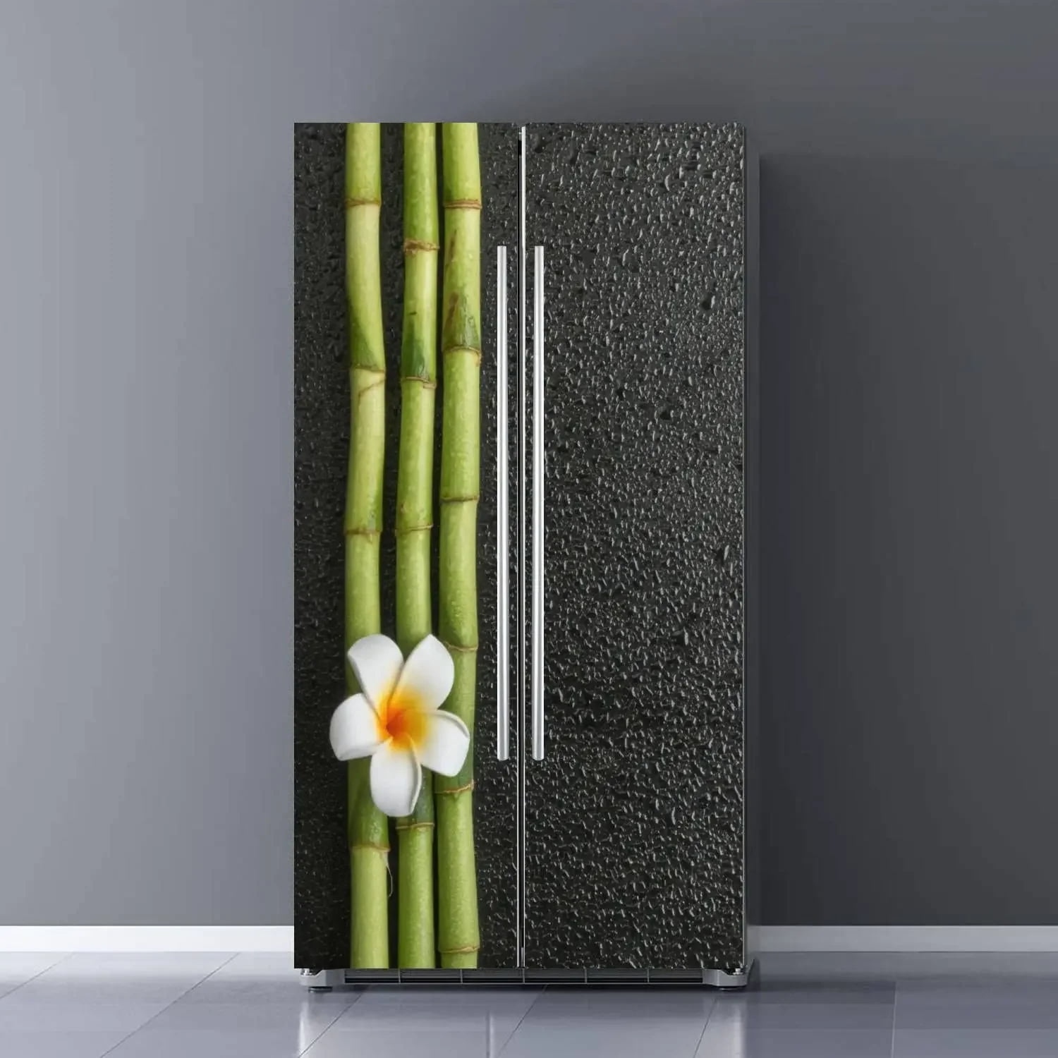 Green Bamboo Refrigerator Sticker Self Adhesive Bamboo Forest Zen Stone ...