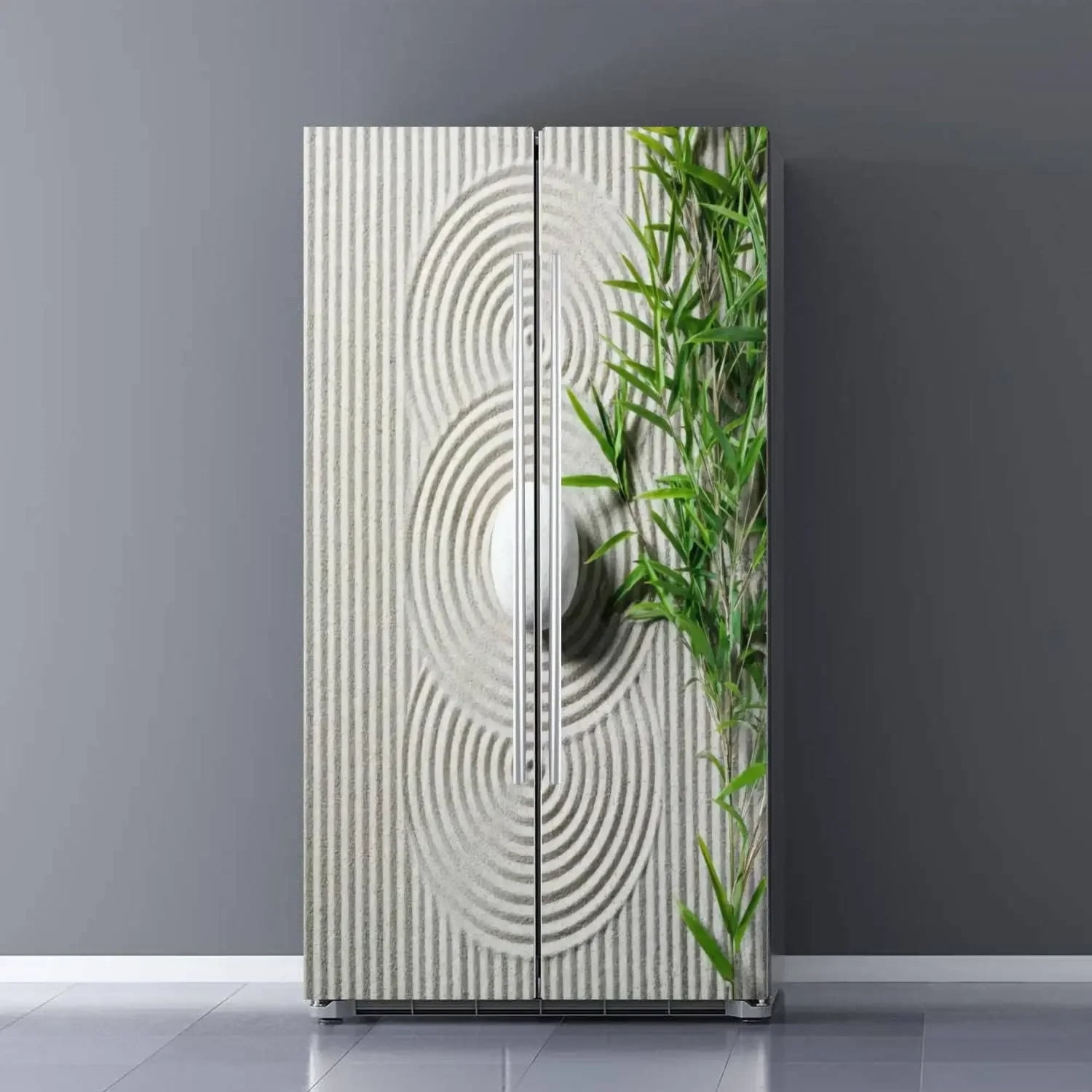 Green Bamboo Refrigerator Sticker Self Adhesive Bamboo Forest Zen Stone ...