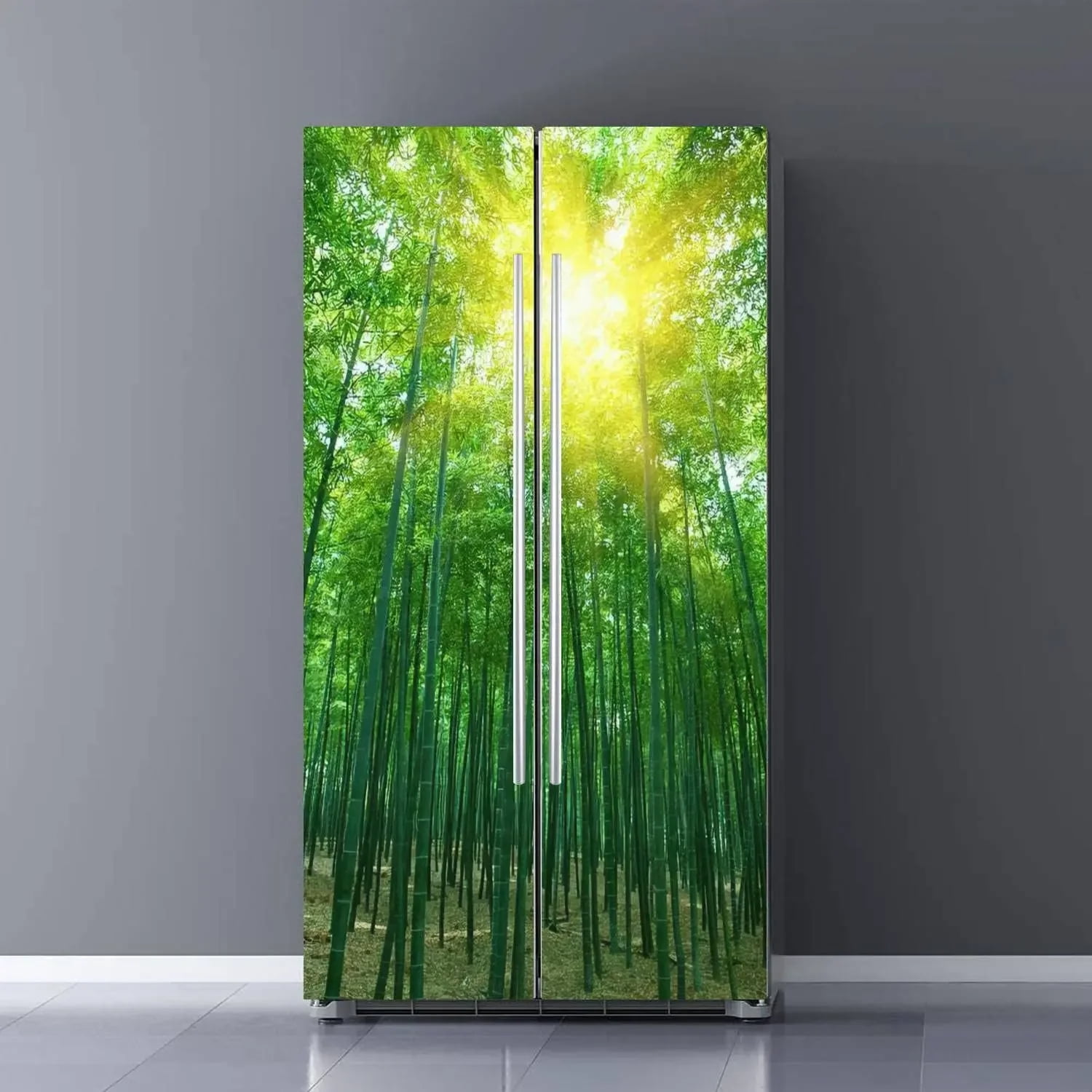 Green Bamboo Refrigerator Sticker Self Adhesive Bamboo Forest Zen Stone ...