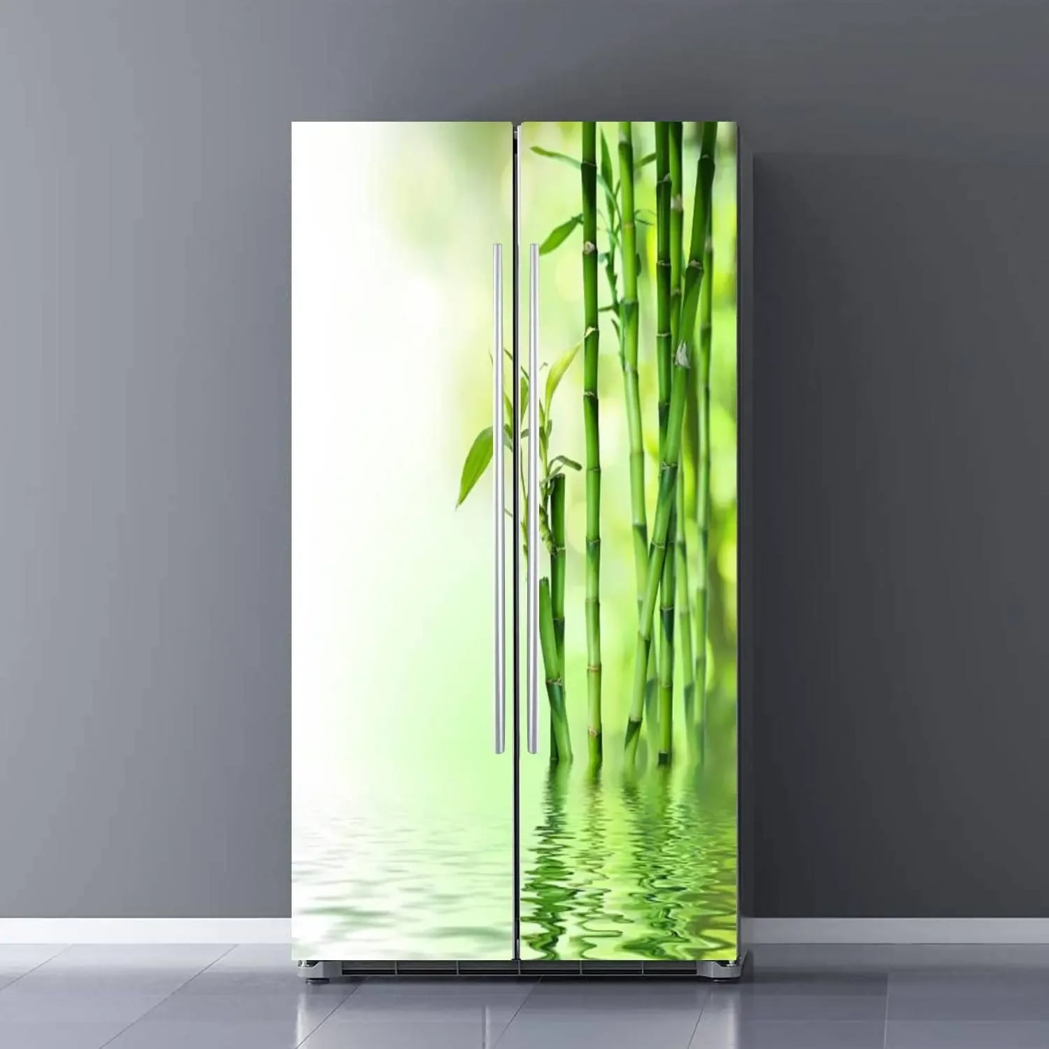 Green Bamboo Refrigerator Sticker Self Adhesive Bamboo Forest Zen Stone ...