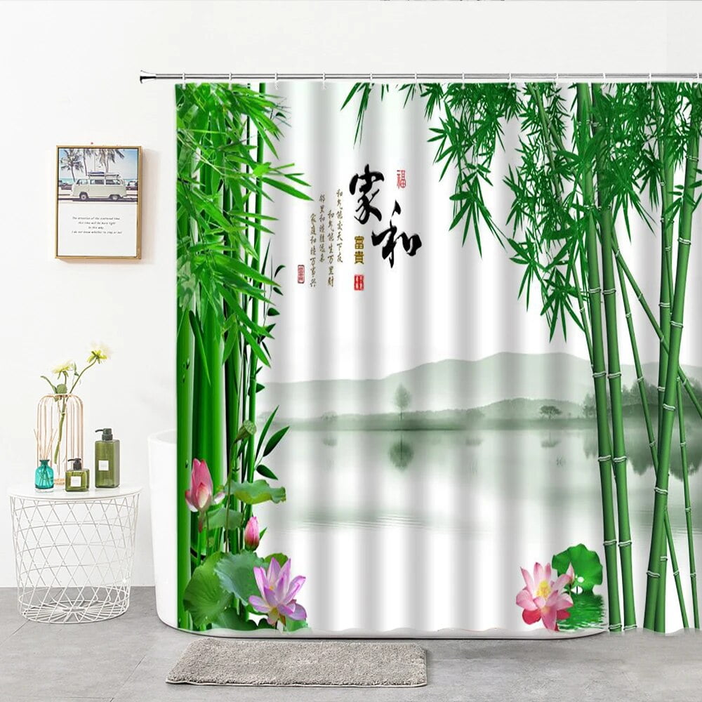 Green Bamboo Shower Curtain Classical And Elegant Chinese Style Hand ...
