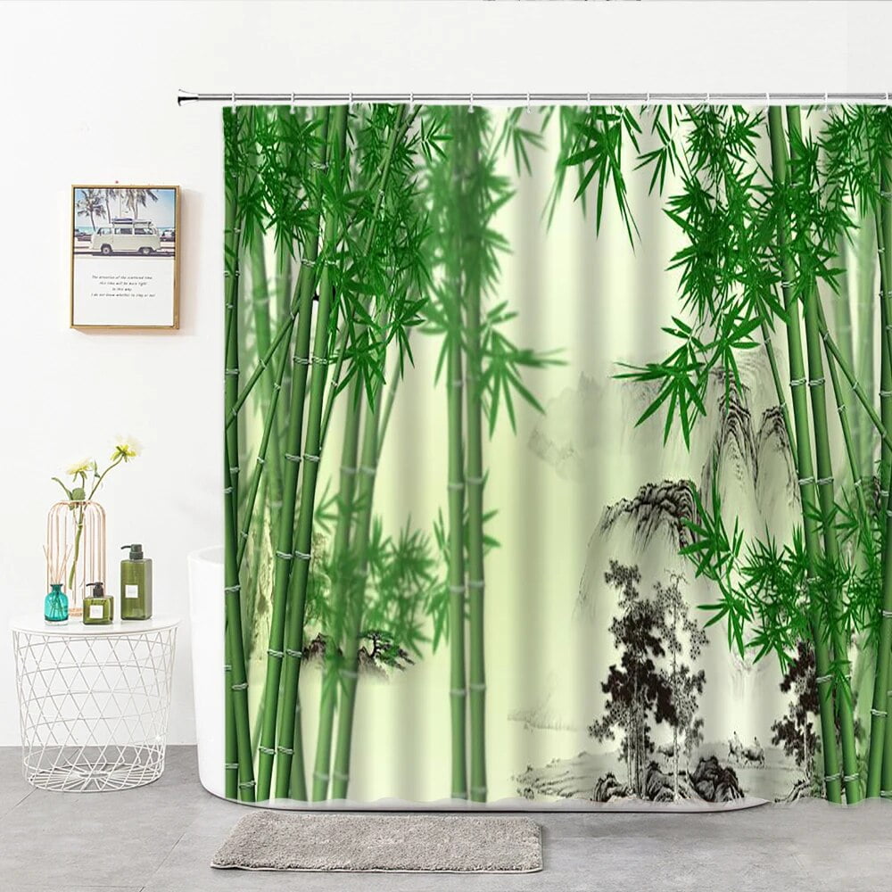Green Bamboo Shower Curtain Classical And Elegant Chinese Style Hand ...
