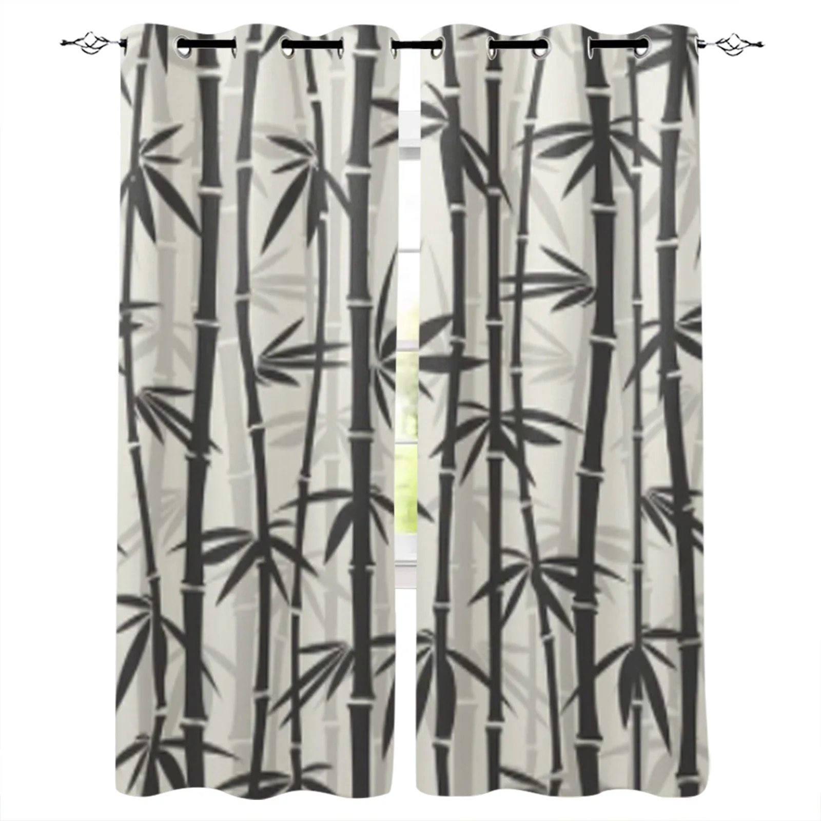 Green Bamboo Thicket Zen Printing Curtains for Bedroom Window Curtain ...