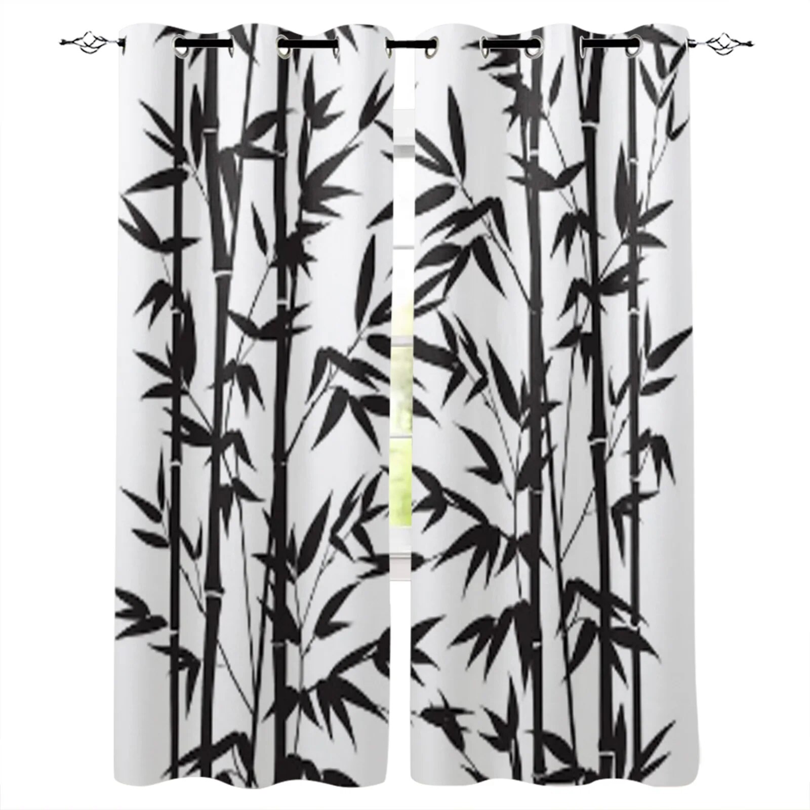 Green Bamboo Thicket Zen Printing Curtains for Bedroom Window Curtain ...