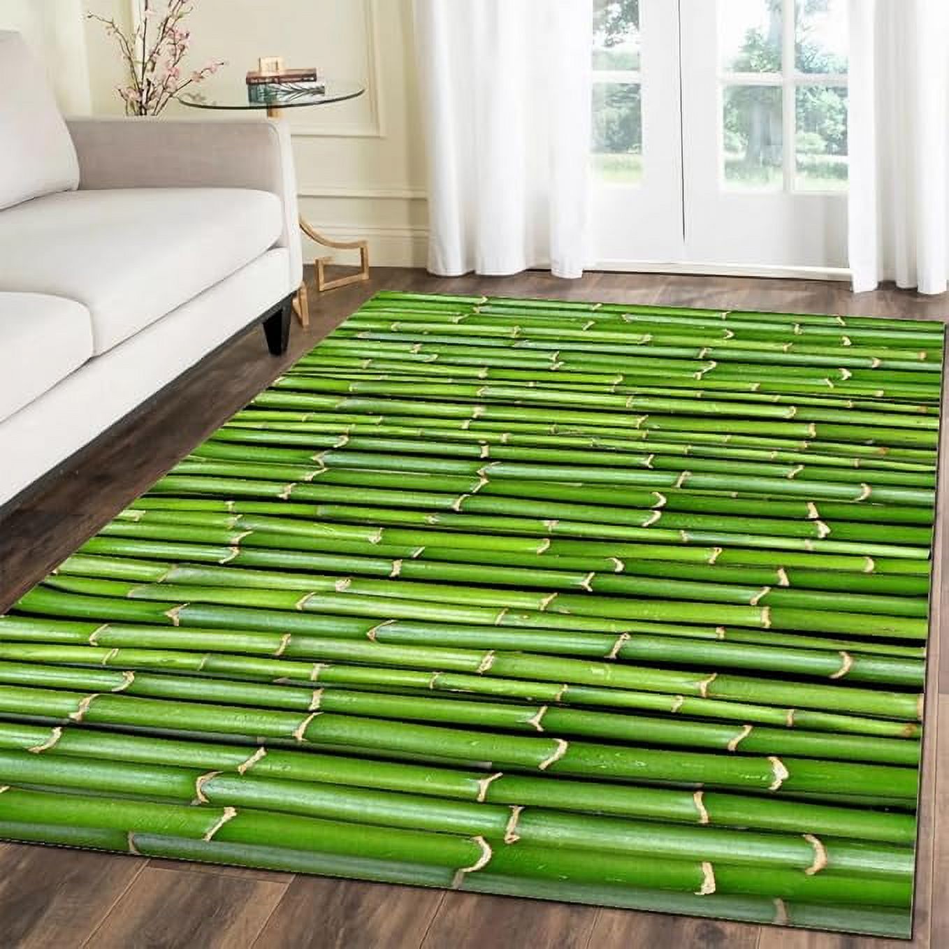 Green Bamboo Tree Area Rug, Nature Plants Art Design Rug, Machine ...