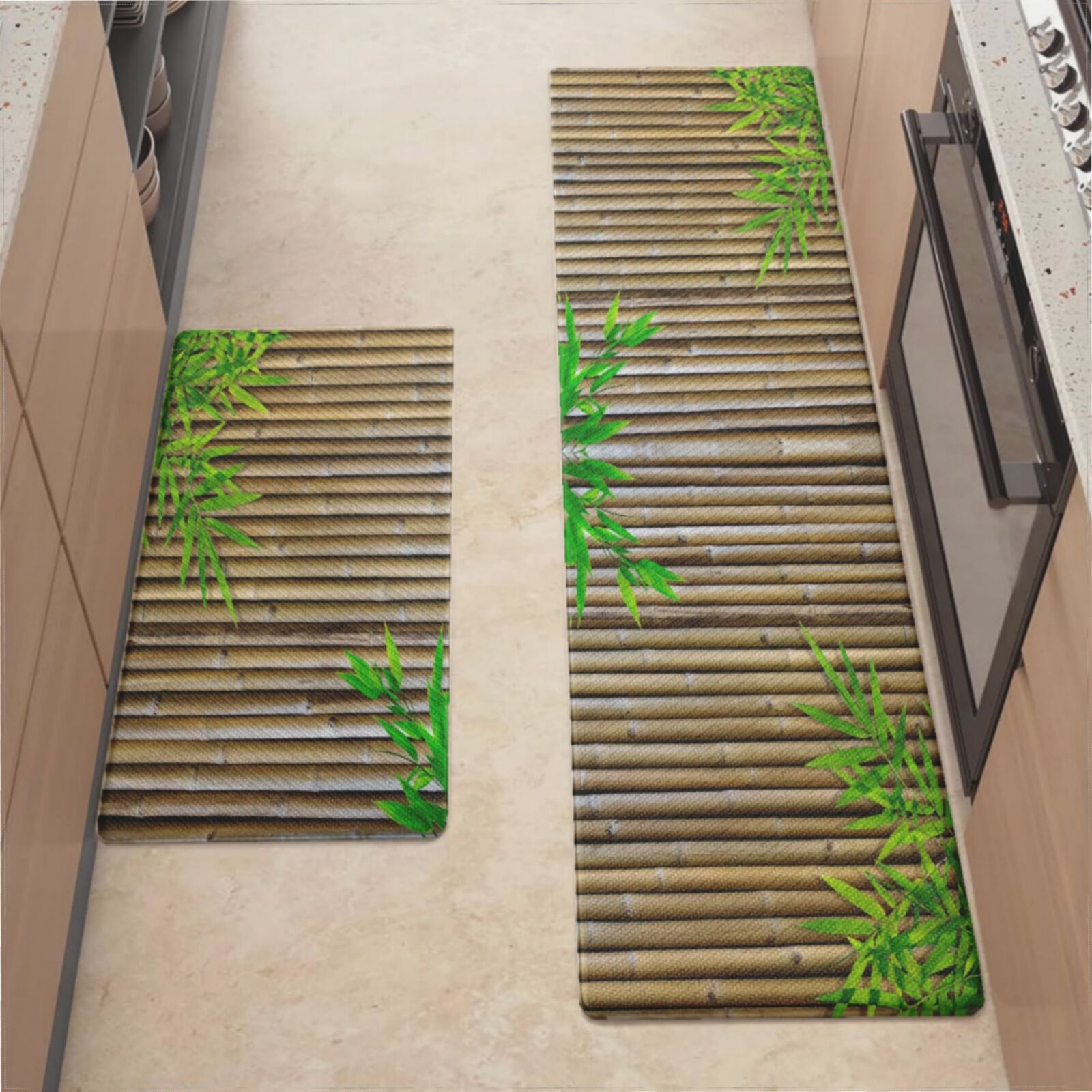 Green Bamboo Wood Panel Pvc Kitchen Mat Runner 1 Pieces Non Slip ...
