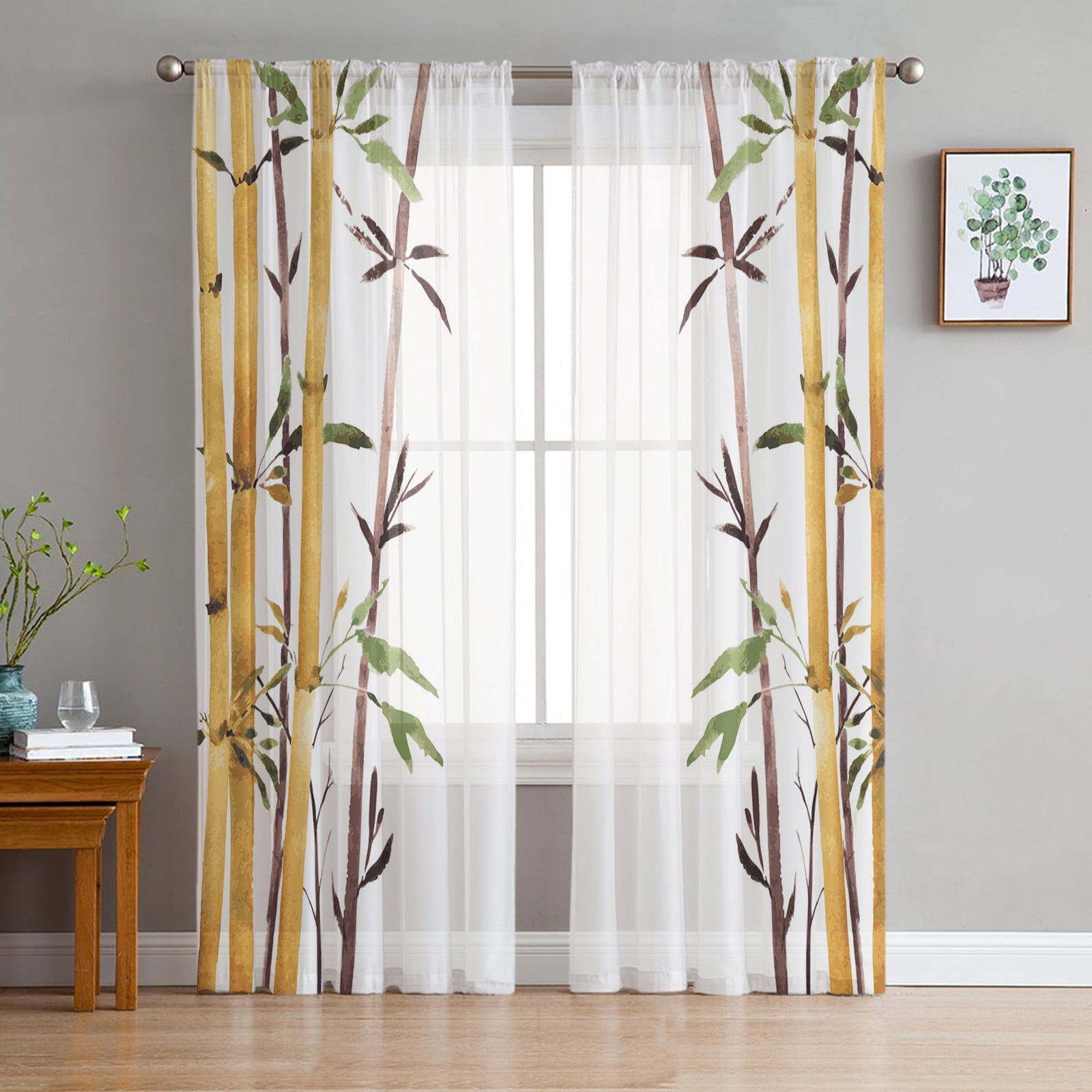 Green Bamboo Zen Plant Tulle Curtains for Living Room Bedroom Modern ...