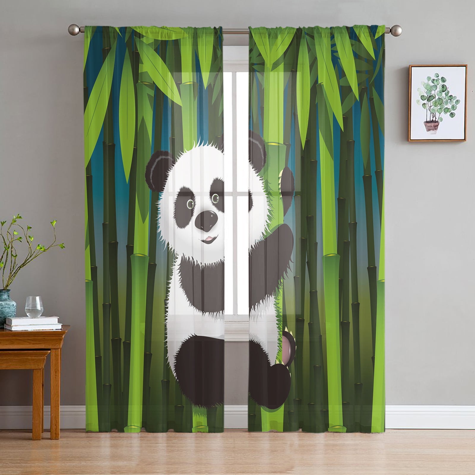Green Bamboo Zen Plant Tulle Curtains for Living Room Bedroom Modern ...