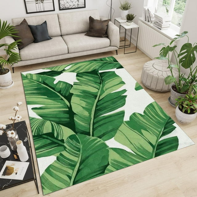 Green Banana Leaf Area Rugs, Tropical Style Plant Fan Leaves Soft ...