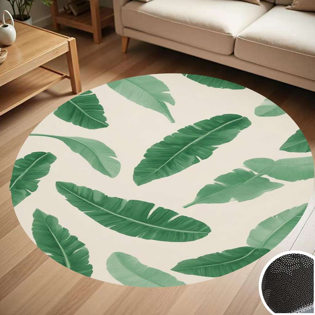 Green Banana Leaf Pattern Background Round Carpet Living Room Bedroom Home Decoration Coffee ...