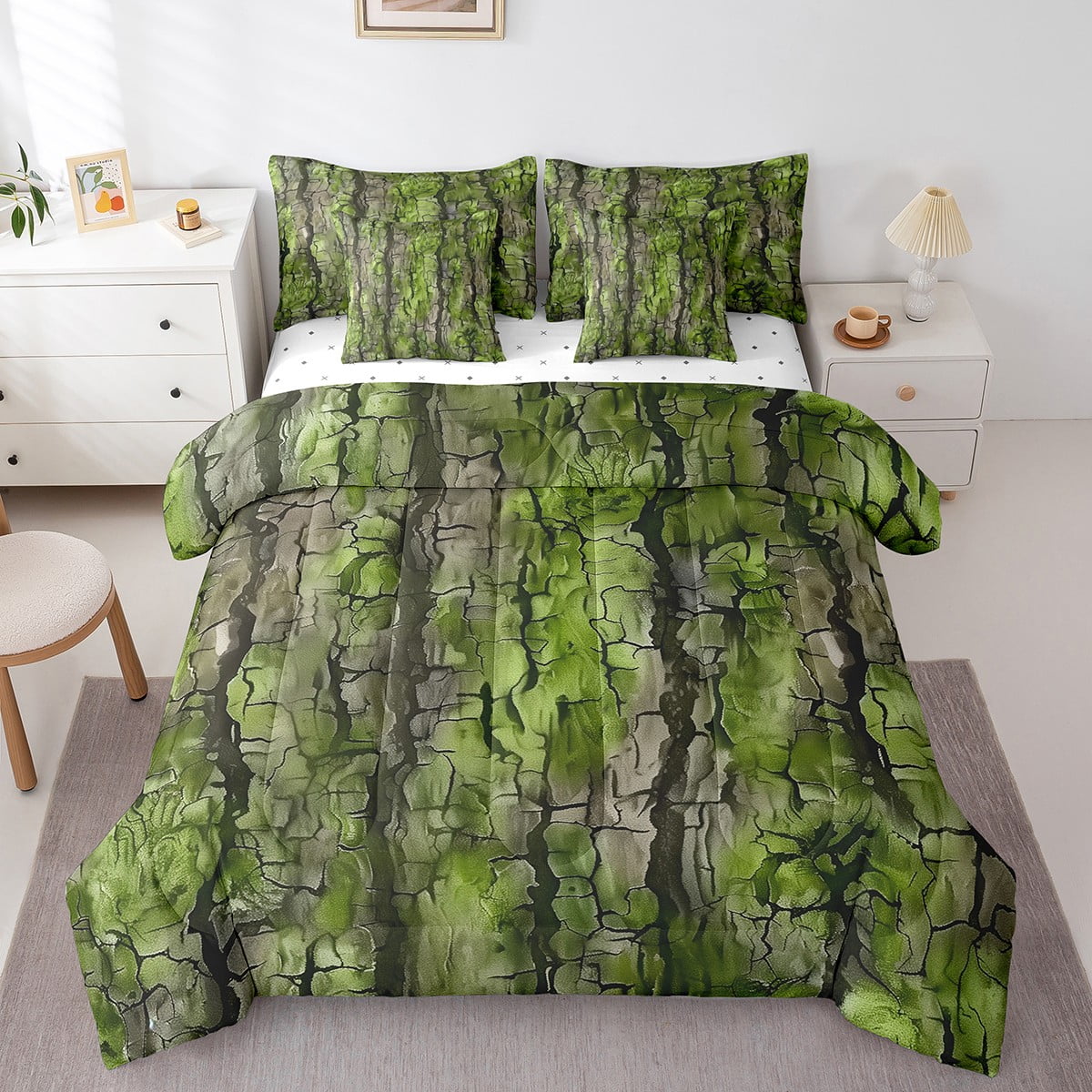 Green Bark Bedding Set King Size,Vintage Crack Bark Comforter Set 7 ...