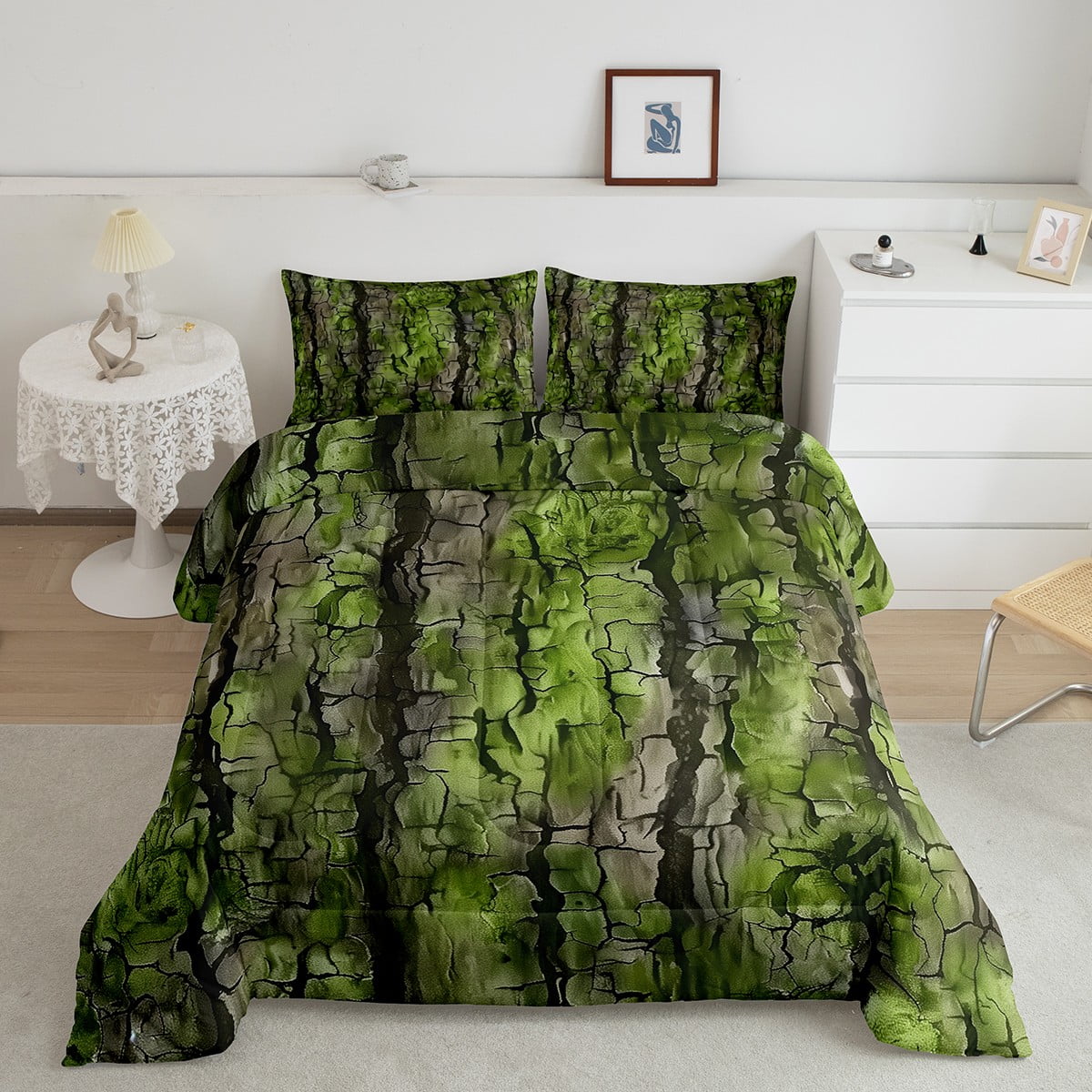 Green Bark Bedding Set,Vintage Crack Bark Comforter Set,Nature Abstract ...