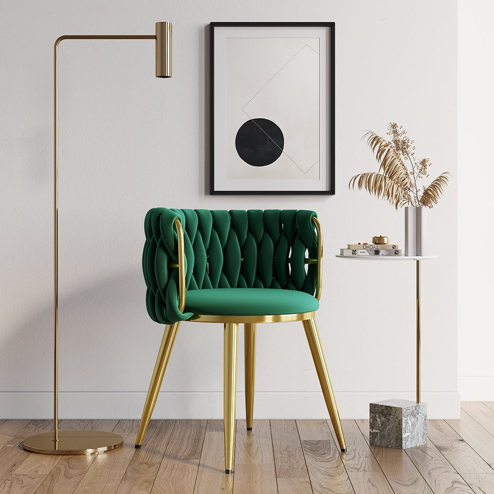 Green Barrel Back Dining Chair Round Accent Chair with Velvet ...