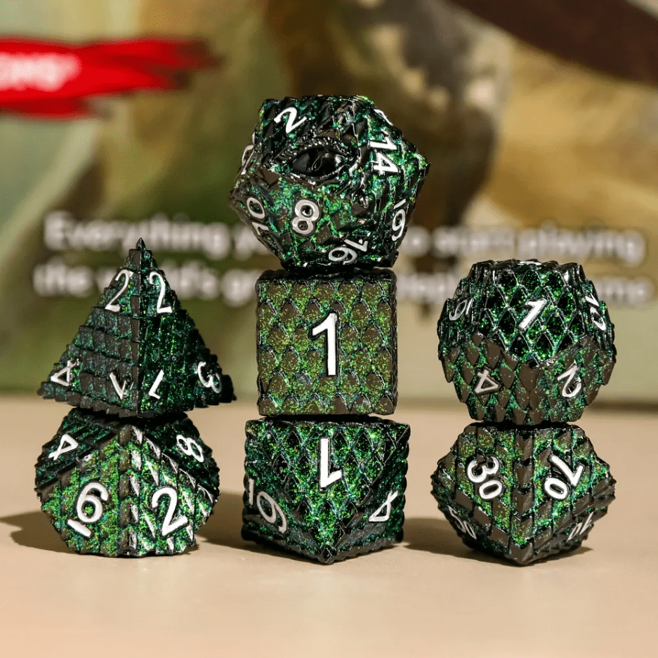 Green Basilisk's Gaze Metal DnD Dice Set | Poly RPG DnD Dungeons ...