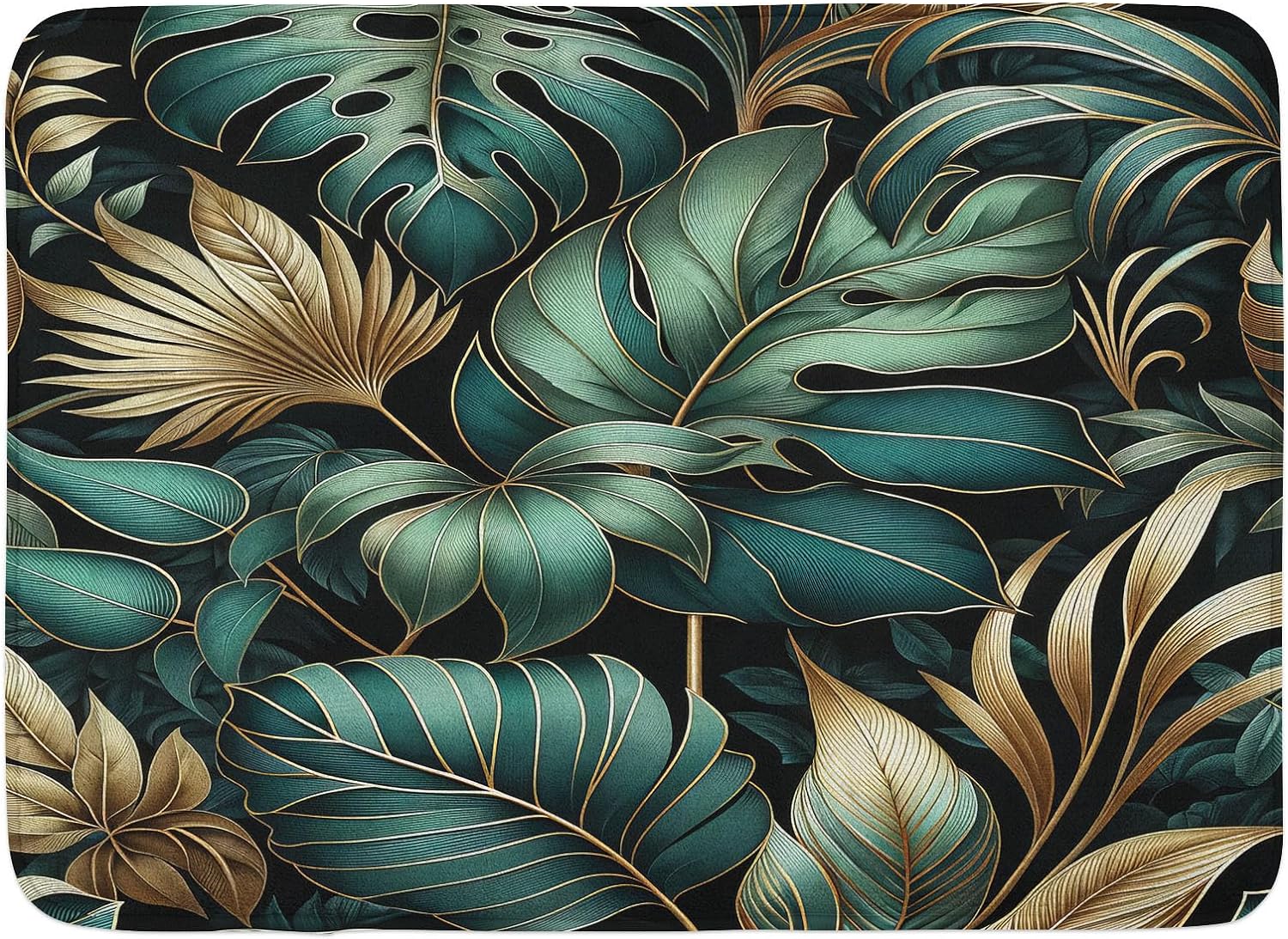 Green Bath Mat, Night Jungle Aura Contemporary Exotic Leaves ...