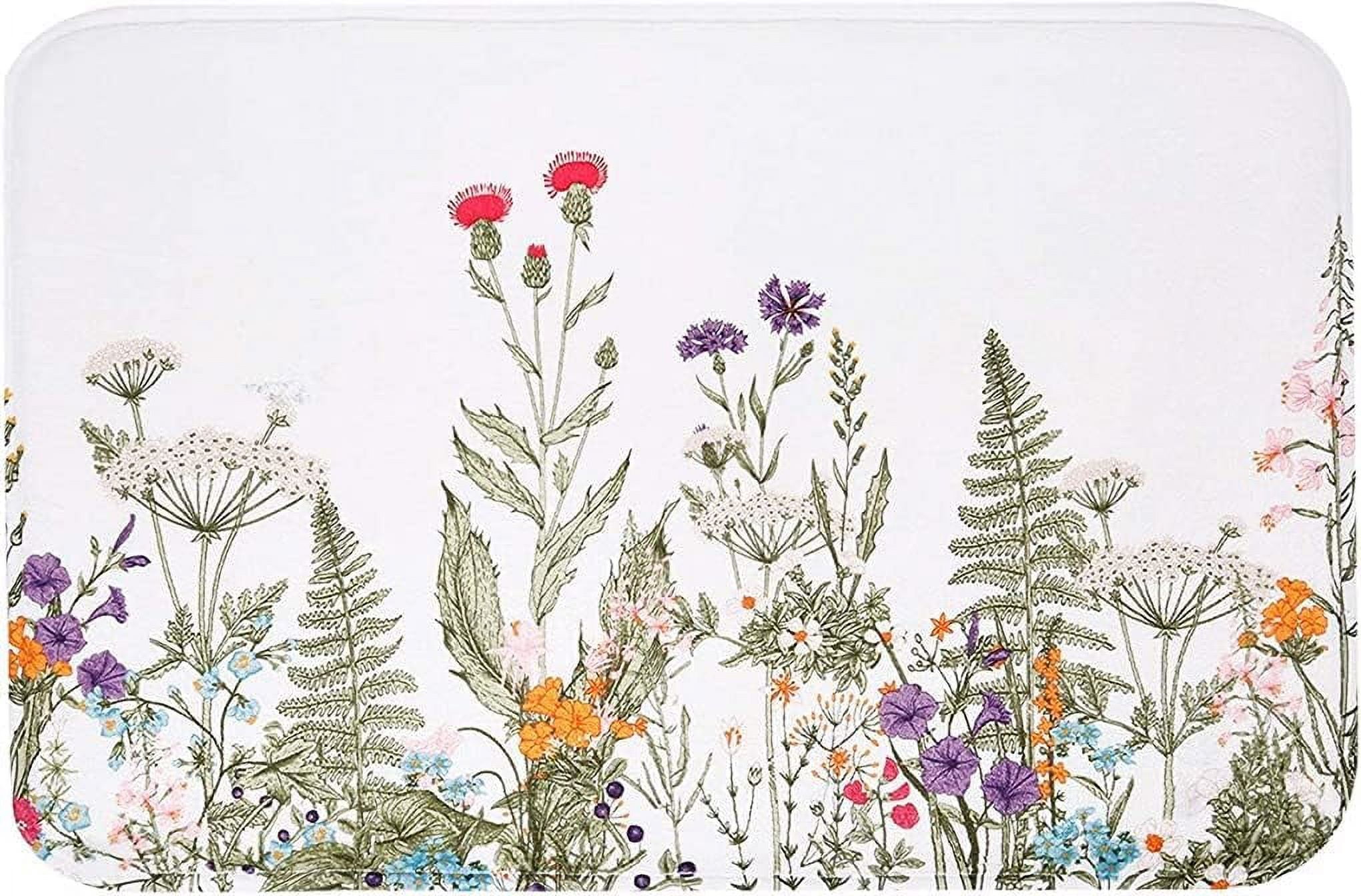 Green Bathroom Rug, Leaf Bath Mat, Flower Bath Mat, Colorful Bath Mat ...