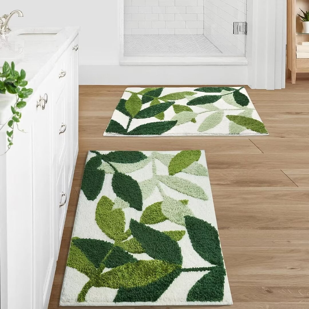 Green Bathroom Rug, Non-Slip Strong Water Absorbent Plush Microfiber ...