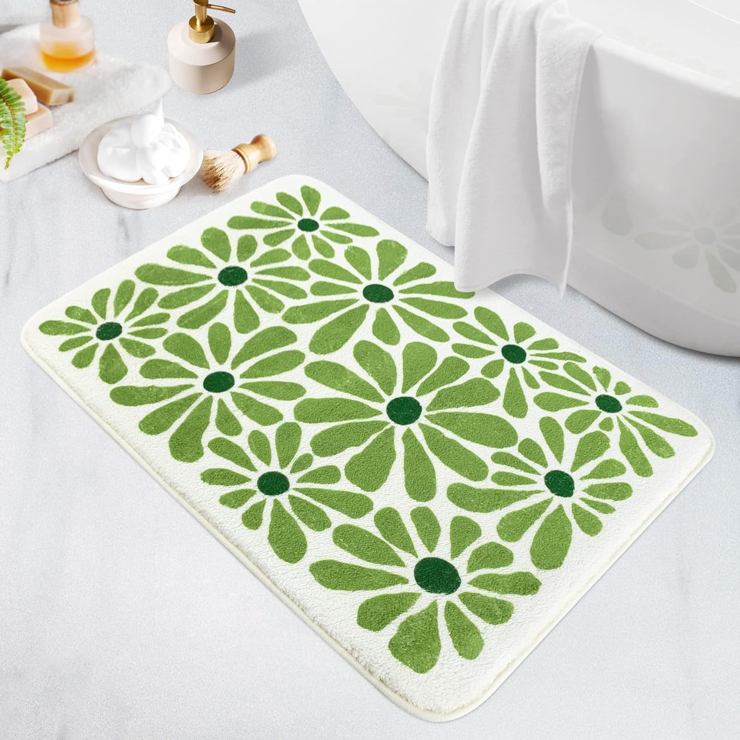 Green Bathroom Rugs Bath Mat, Microfiber Fluffy Soft Floor Mats for ...