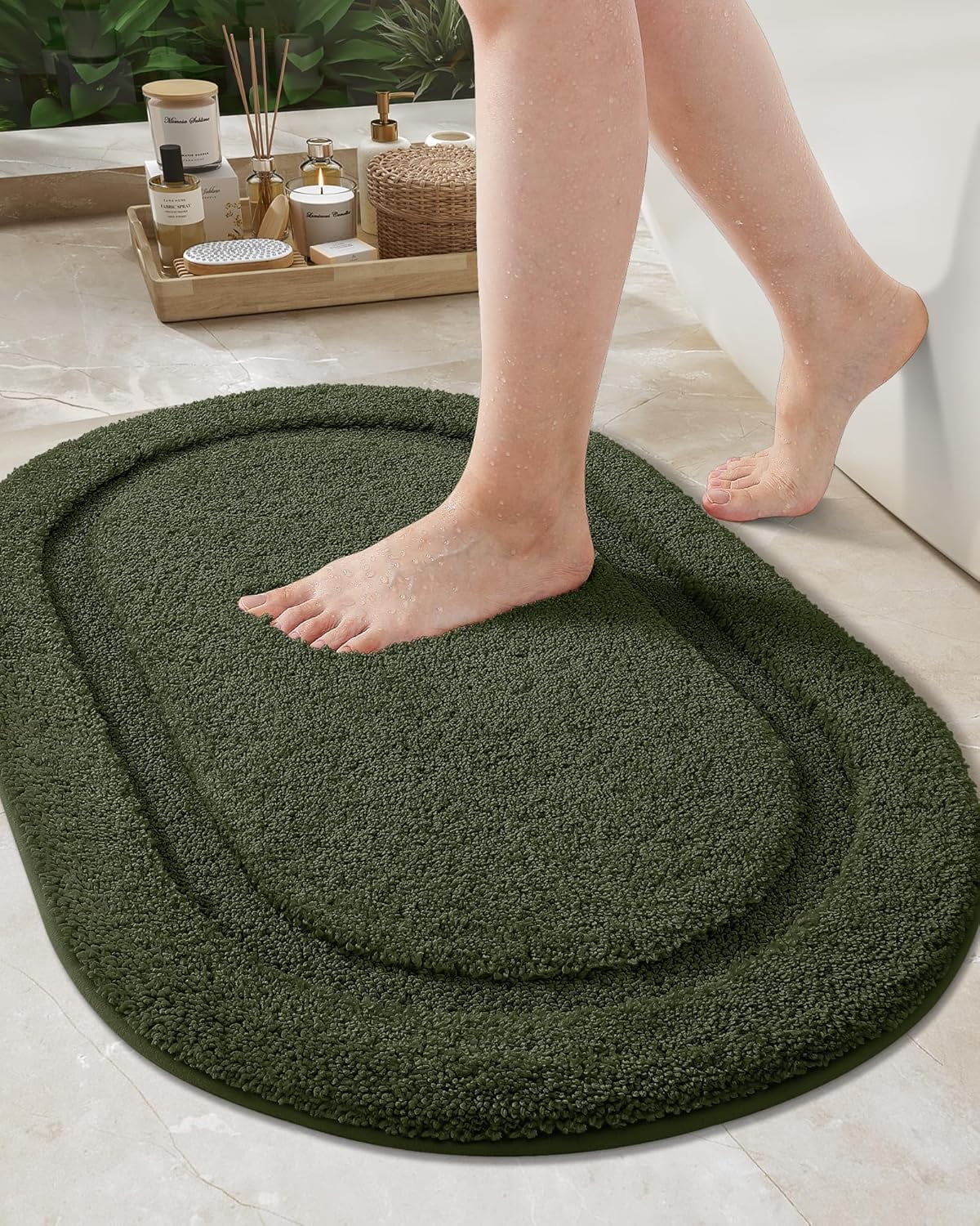 Green Bathroom Rugs, Non Slip, Absorbent, Soft, Washable, Thick Bath ...
