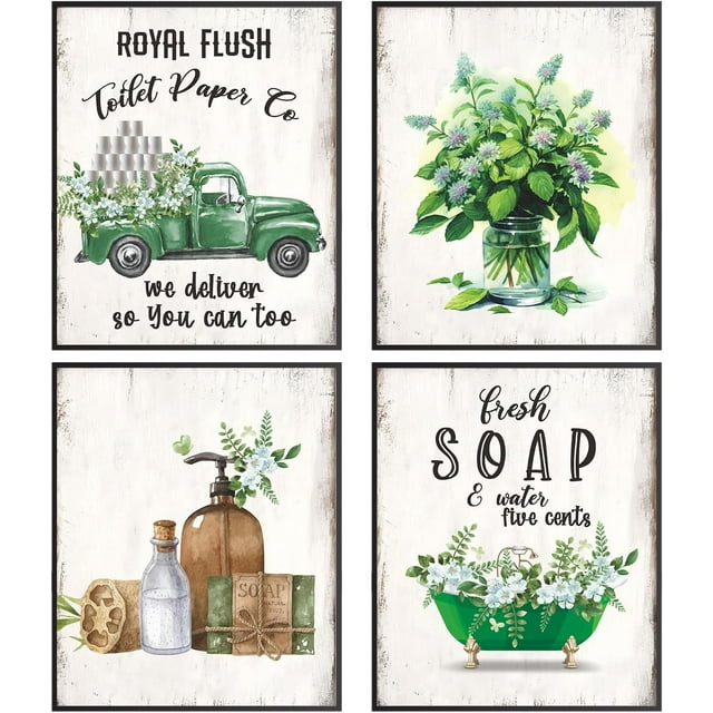 Green Bathroom Wall Decor Funny Bathroom Wall Art Poster, Green Leaf ...