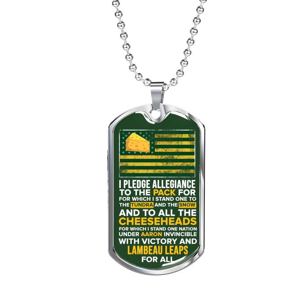 Green Bay Fan Pledge Stainless Steel or 18k Gold Dog Tag 24" Chain ...