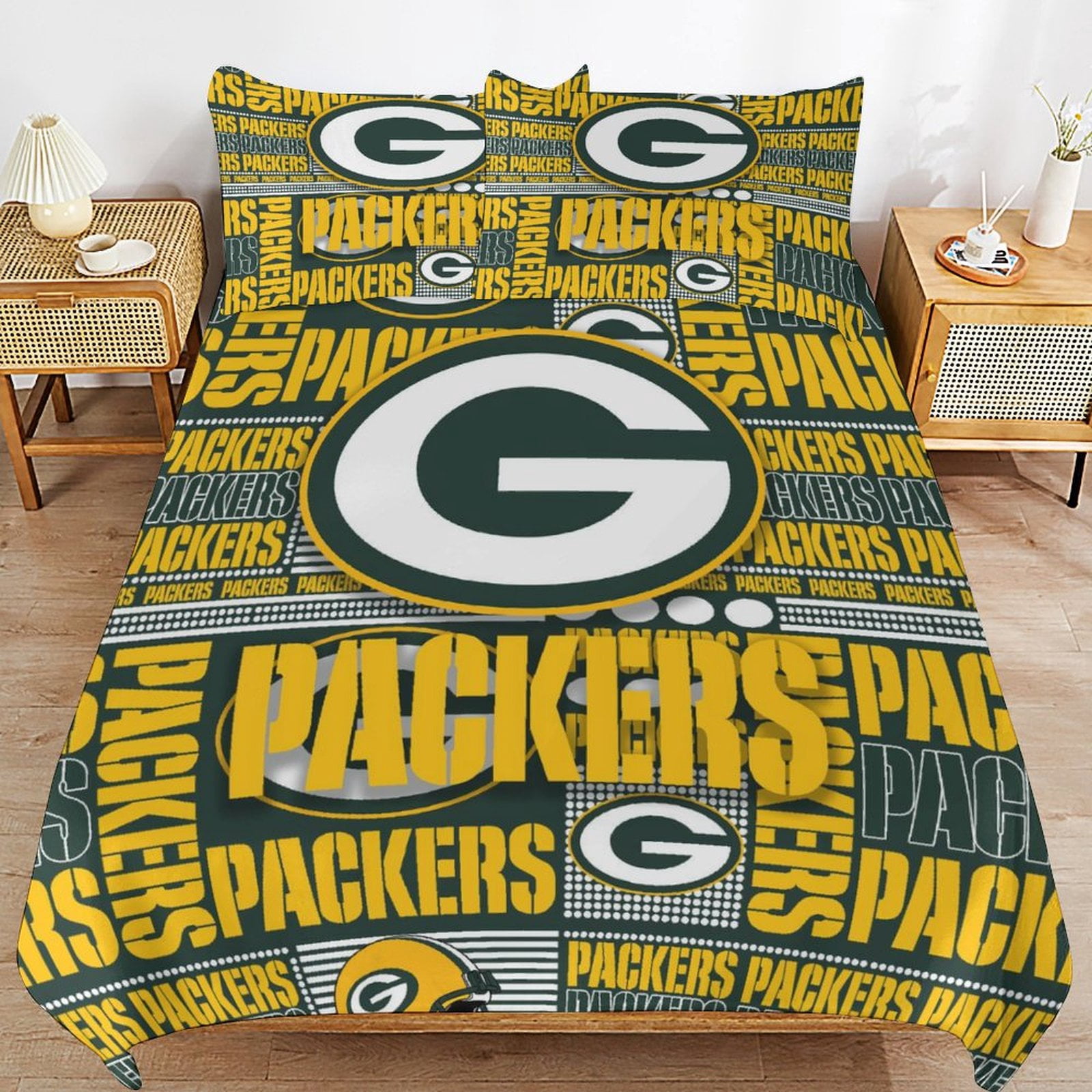 Green_Bay Football Bedding Set with Quilt Cover and Pillowcases,Soft ...