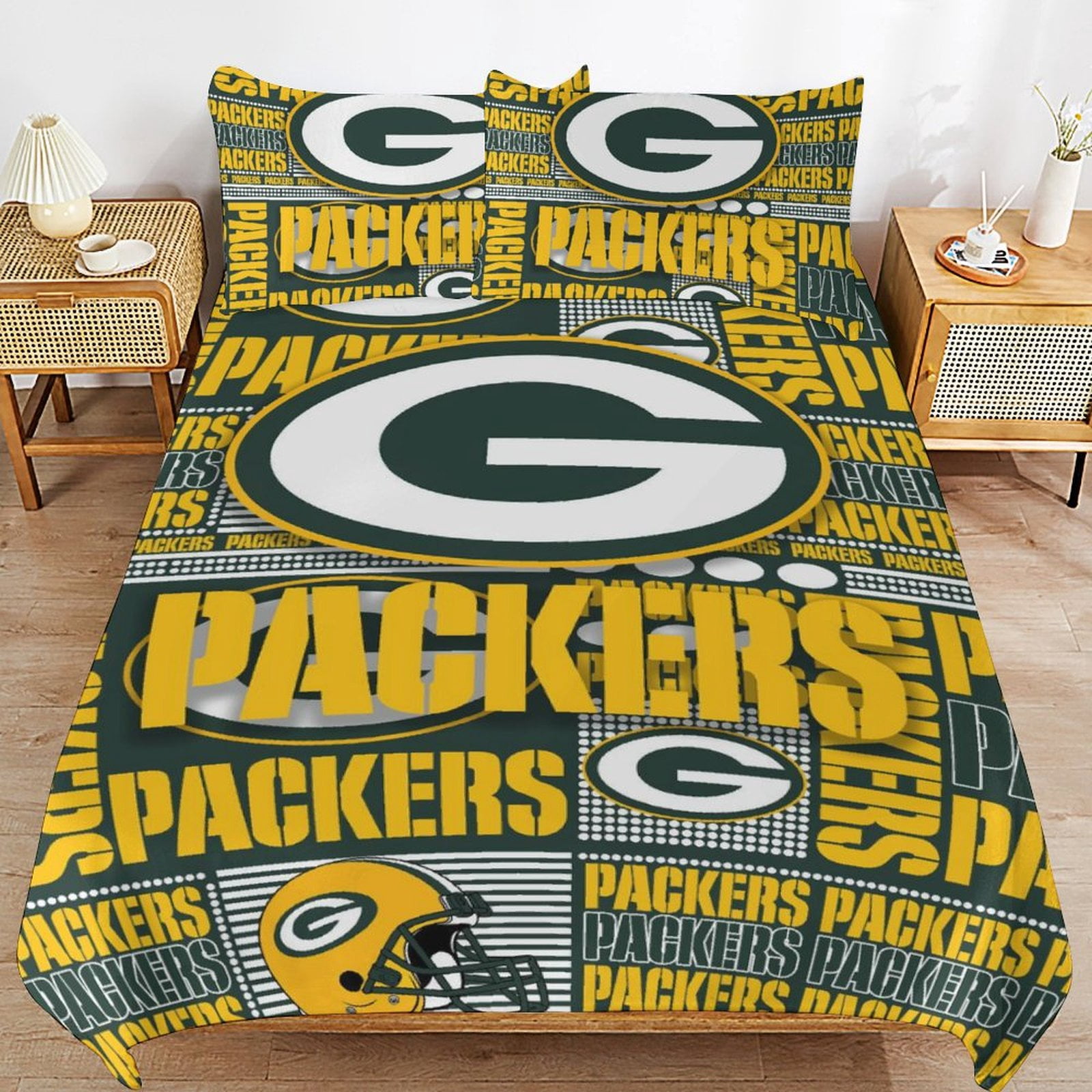 Green_Bay Football Bedding Set with Quilt Cover and Pillowcases,Soft ...