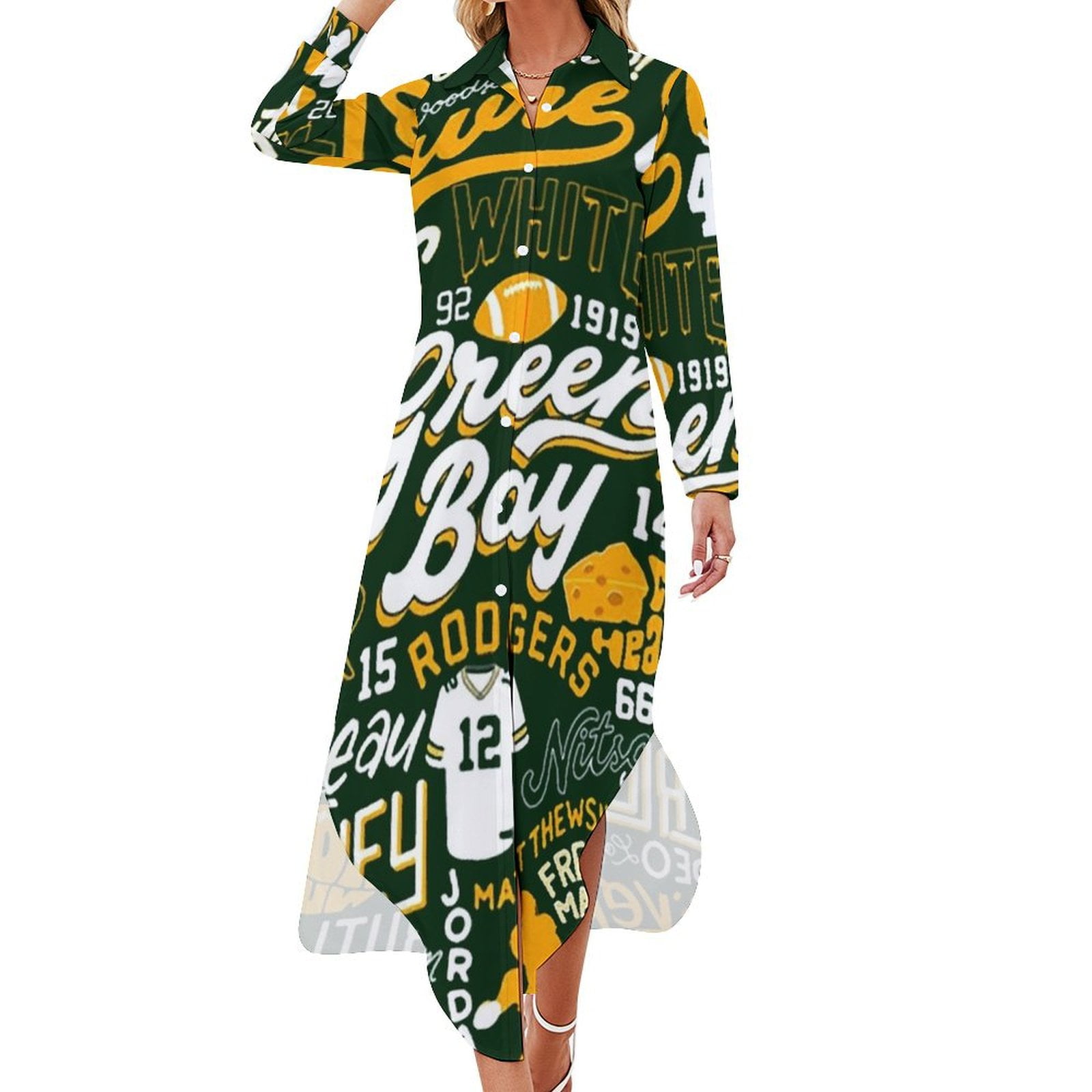 Green Bay Football Team Legend Typography Long Sleeved Shirt Dress ...
