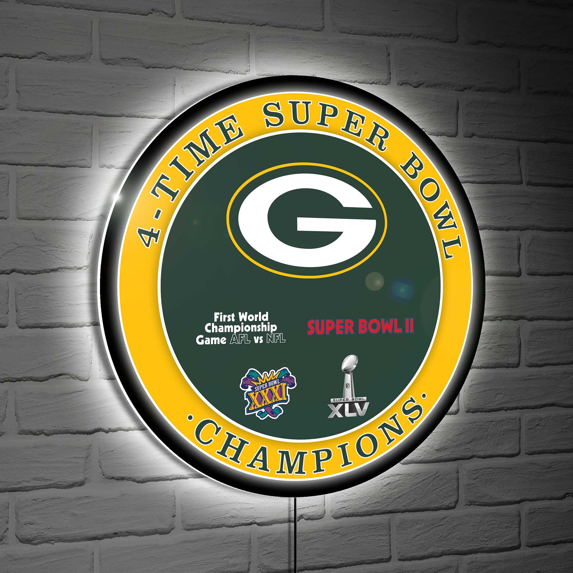 Green Bay Packers Four-Time Super Bowl Champions XL Round LED Wall Sign - Walmart.com