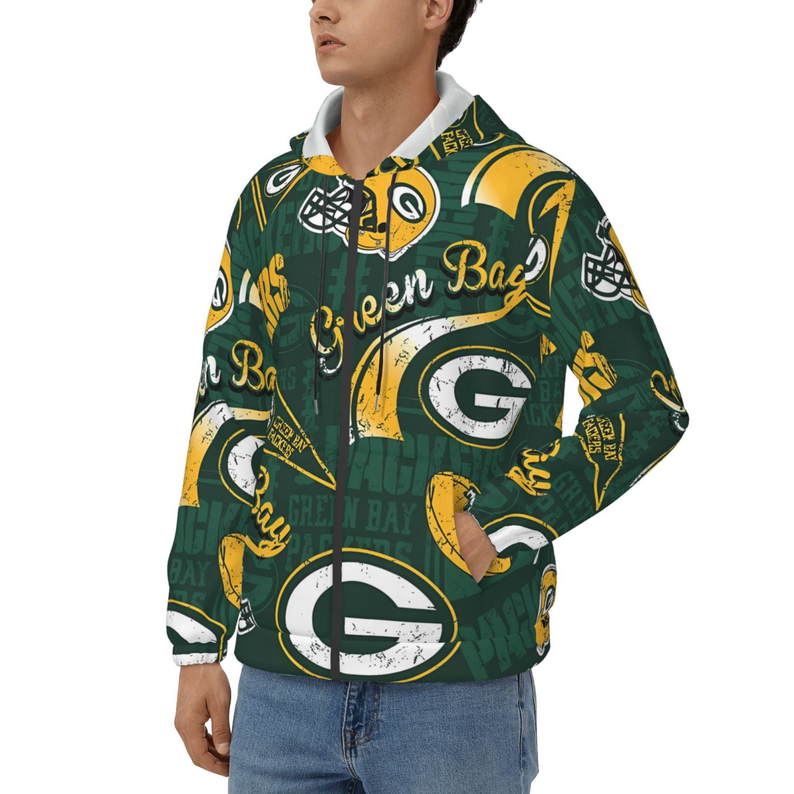 Green_Bay Team Football Men's Hoodie velvet long sleeved jacket Zipper ...