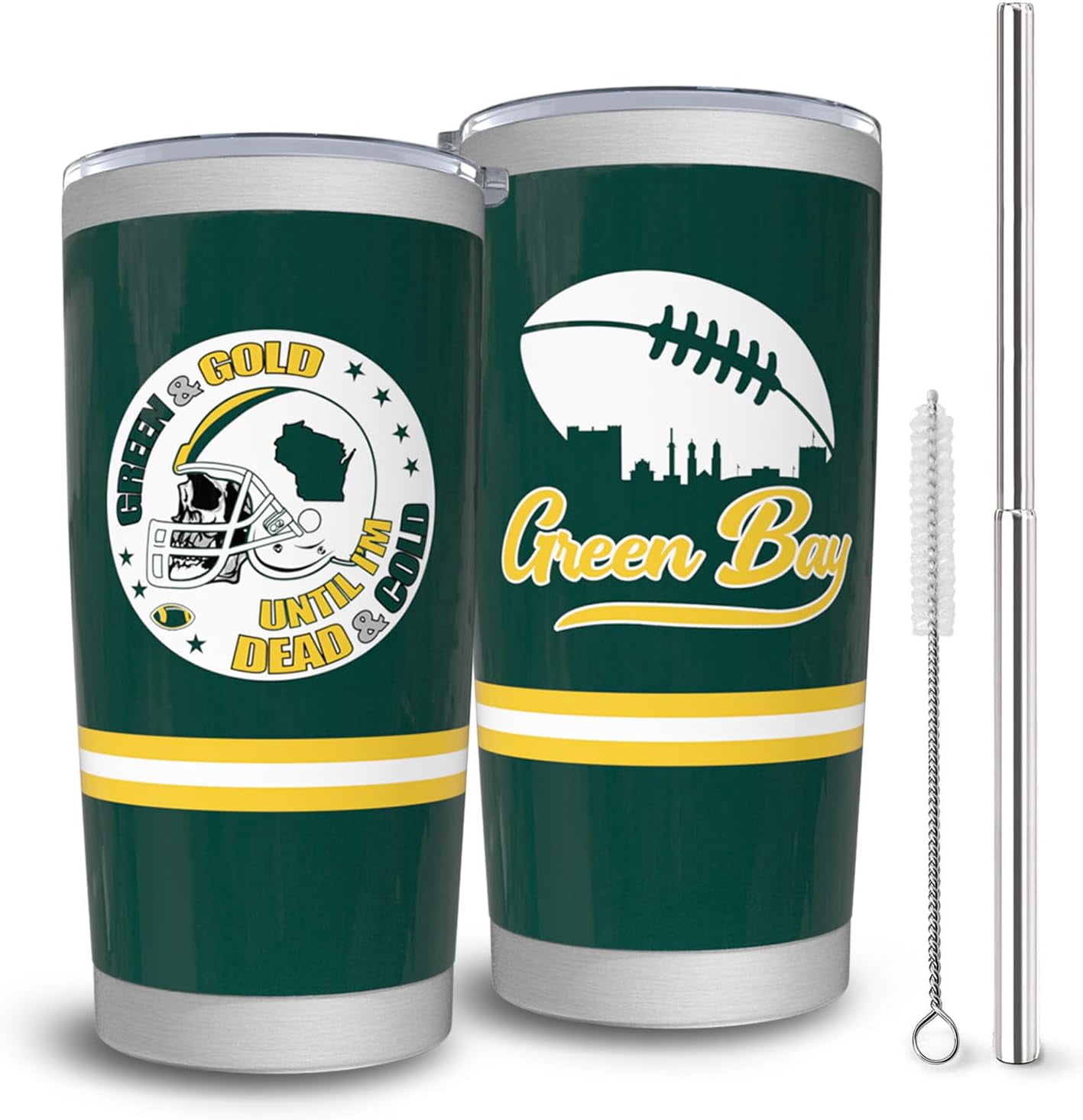 Green Bay Tumbler Cup with Lid and Straw - Green Bay Gifts for Men ...