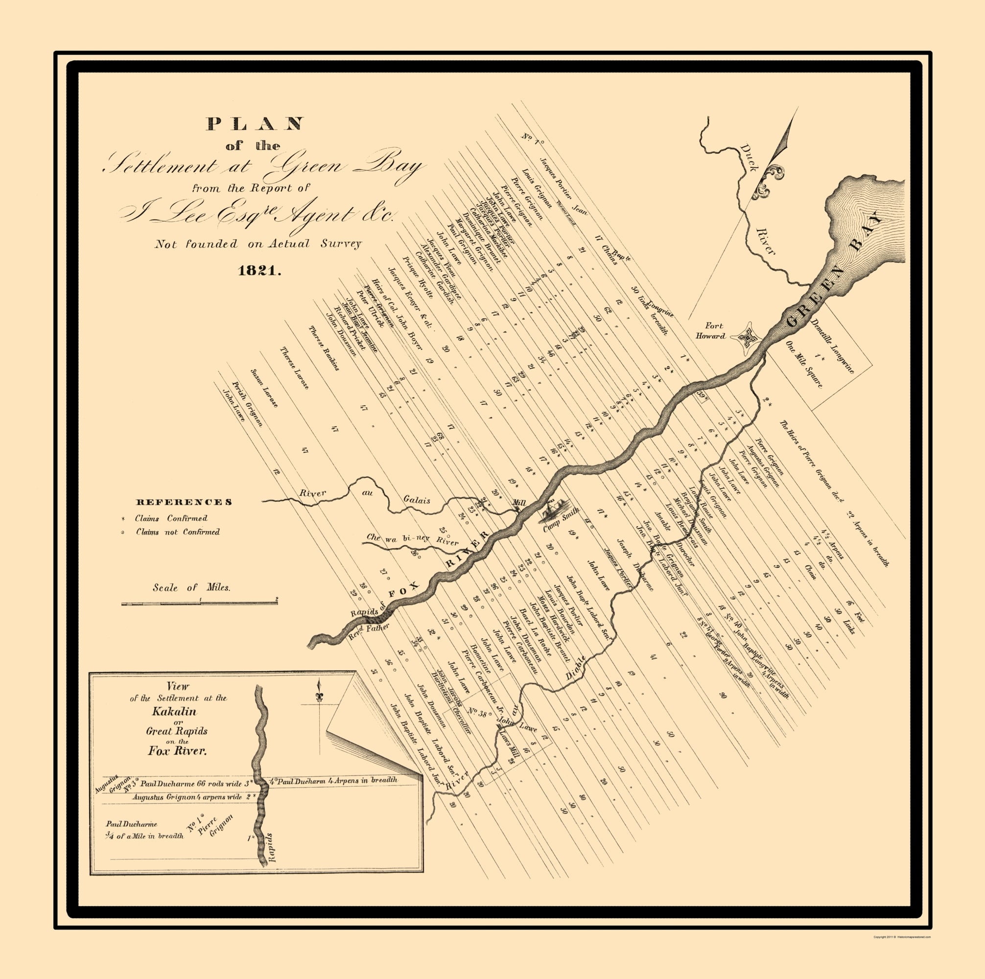 Historic City Map - Green Bay Wisconsin - US Government 1821 - 23 x 23. ...