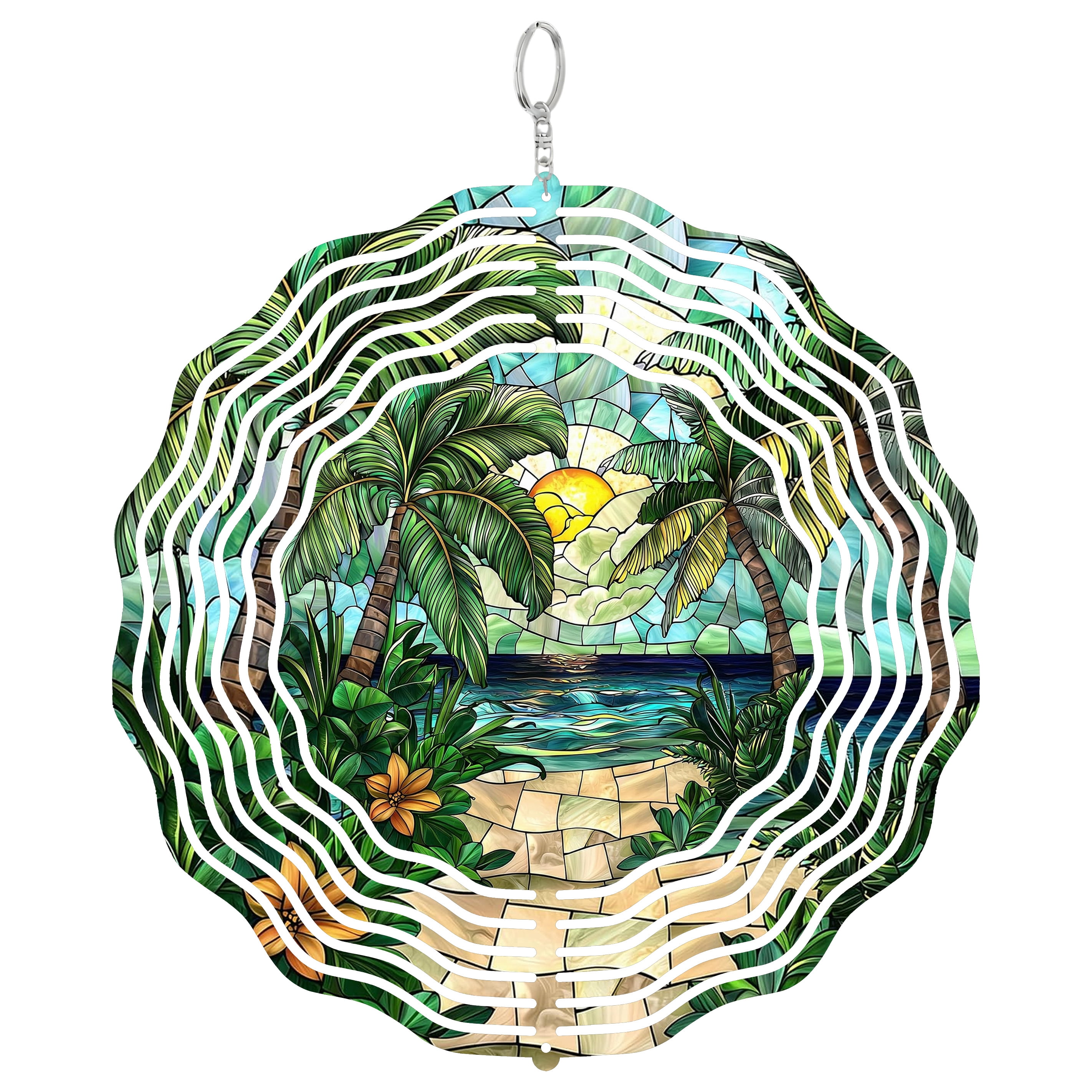 Green Beach Scenery Metal Wind Spinner, Kinetic Landscape Panel ...