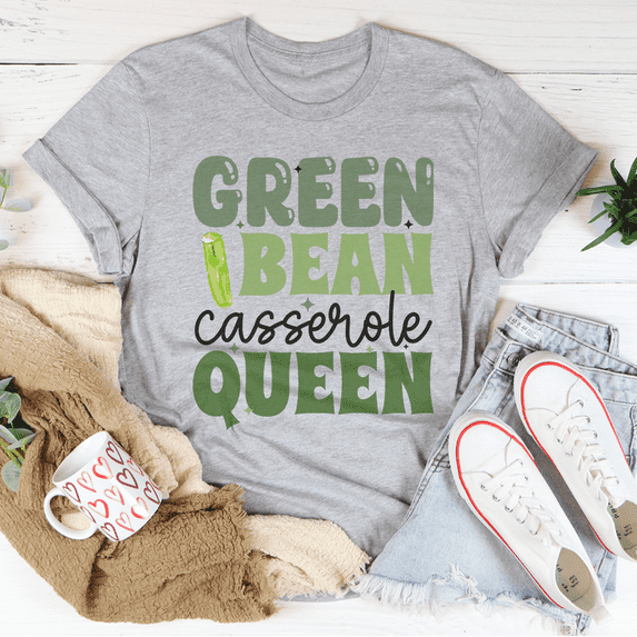 Green Bean Casserole Queen Tee Black Heather S Peachy Sunday T-Shirt ...
