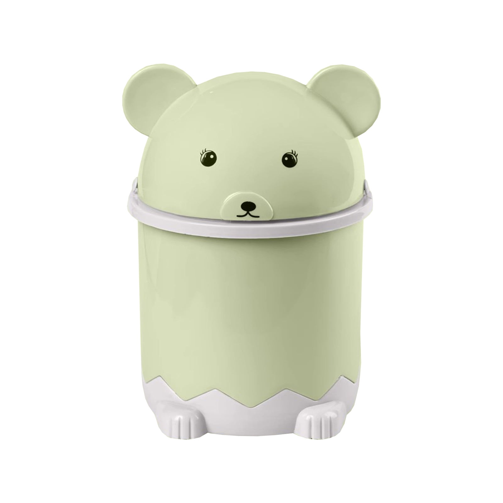 Green Bear Design Desktop Trash Can With Flip Lid, Cute Small Waste Bin ...